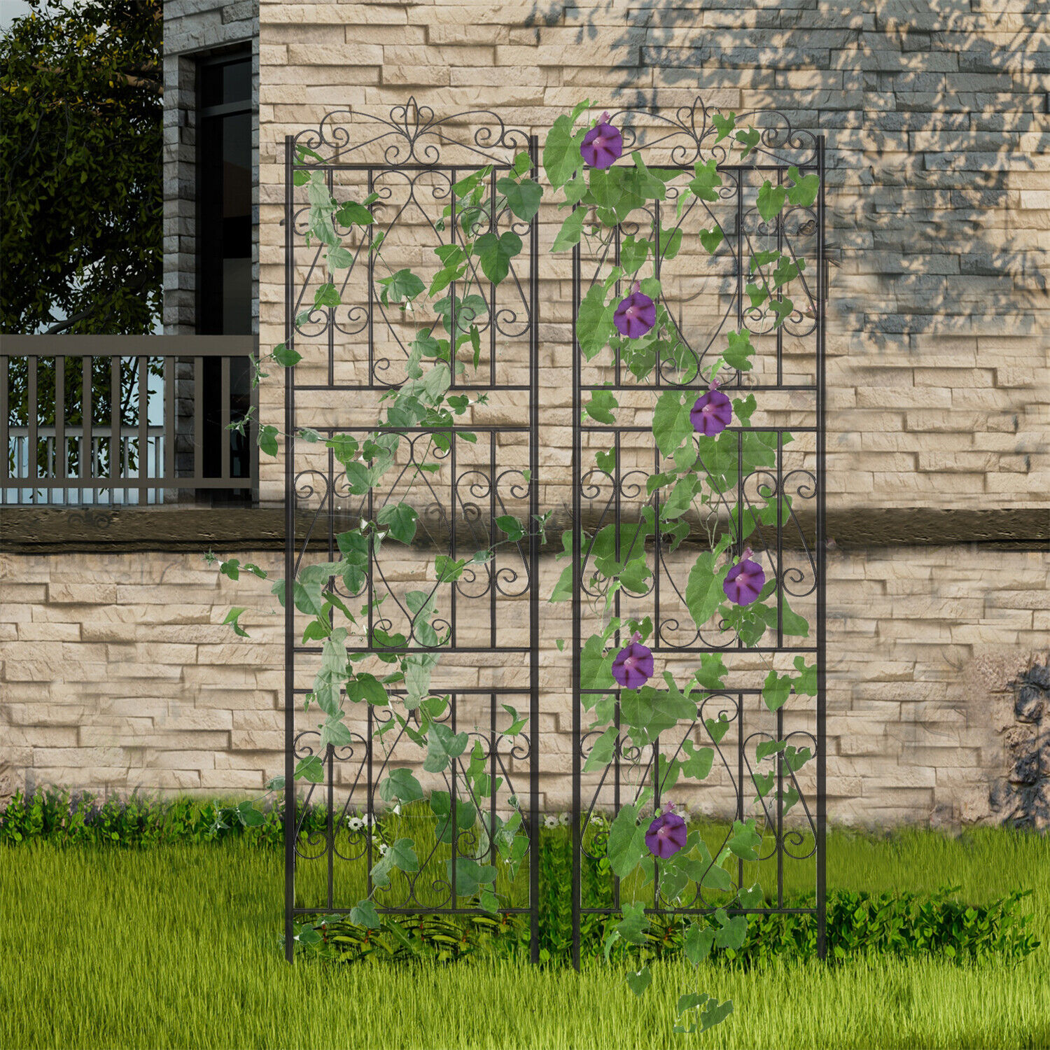 2 Panels 72in Tall Outdoor Garden Metal Trellis Climbing Plant Support ...