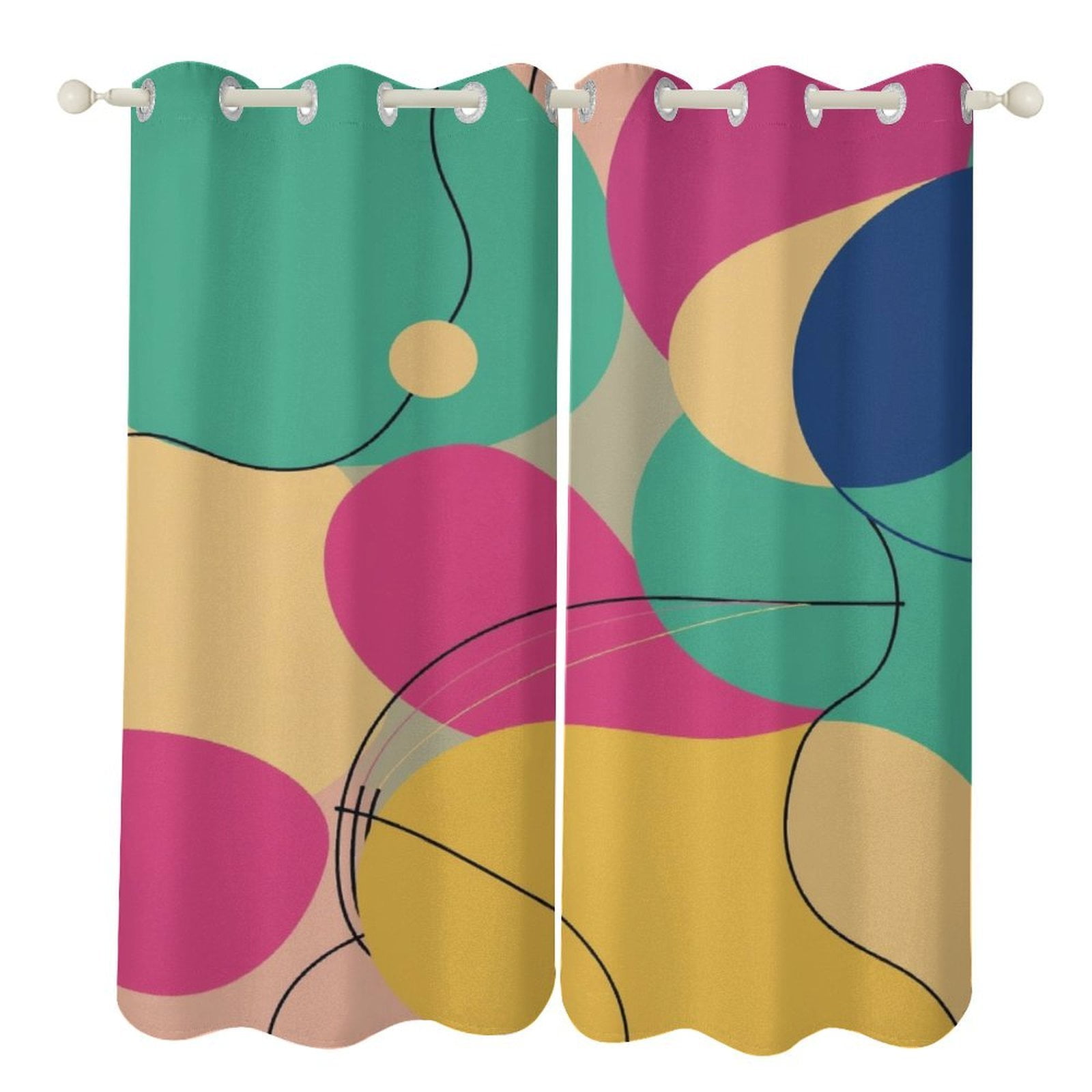 2 Panels Abstract Colorful Shapes Curtains for Bedroom Living Room ...