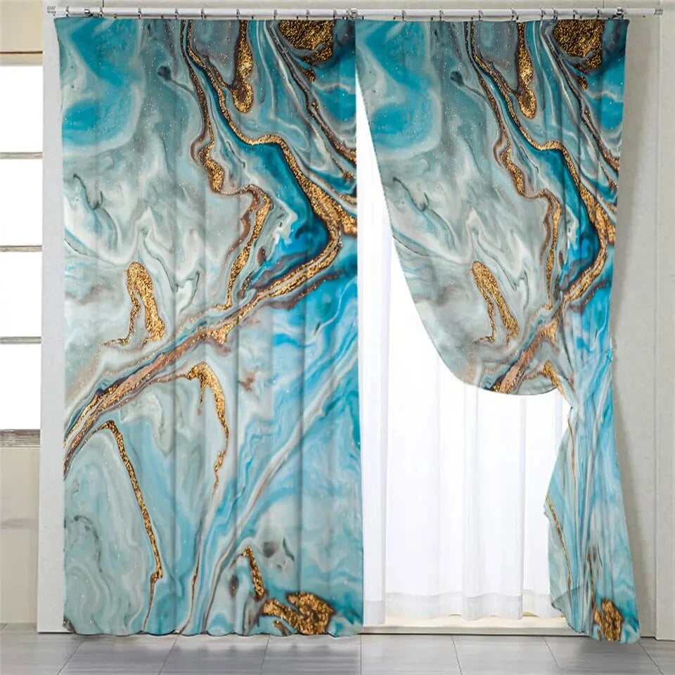 2 Panels Abstract Geometric Curtains Marble Texture Curtains for ...