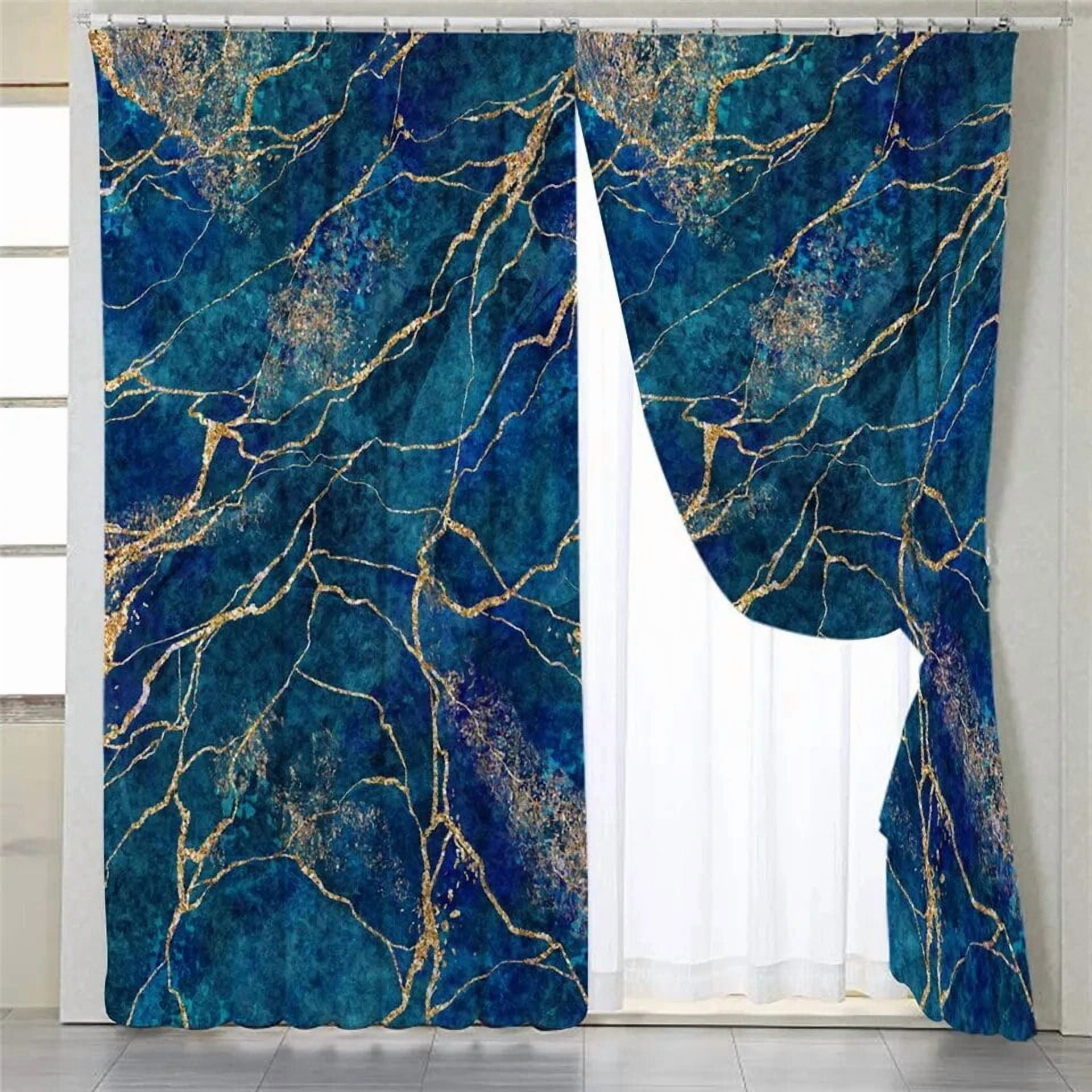 2 Panels Abstract Geometric Curtains Marble Texture Curtains for ...