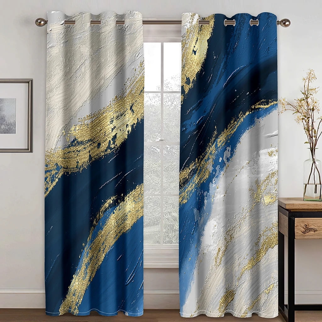 2 Panels Abstract Geometric Curtains Marble Texture Printed Curtains ...