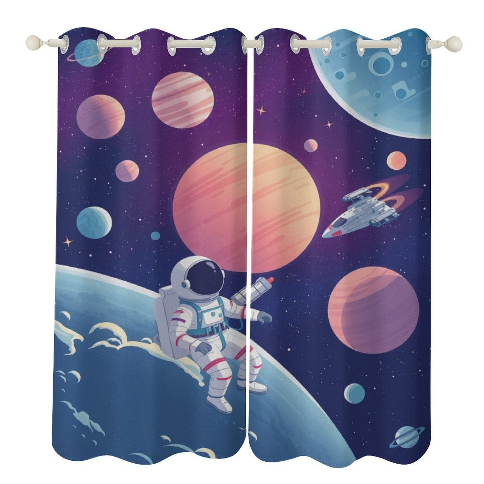 2 Panels Astronaut Space Exploration Journey Curtains for Bedroom Living Room Drapes Kitchen ...