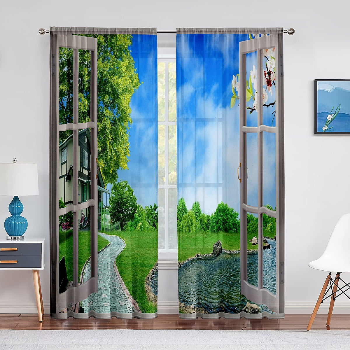 2 Panels Beach Sea Ocean Sunset cortinas Windows Scenery Curtains for ...