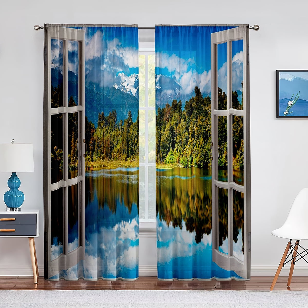 2 Panels Beach Sea Ocean Sunset cortinas Windows Scenery Curtains for ...