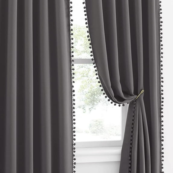 ZHIMEI-2 Panels Blackout Curtains, Rod Pocket Pom Pom Curtains Panels ...