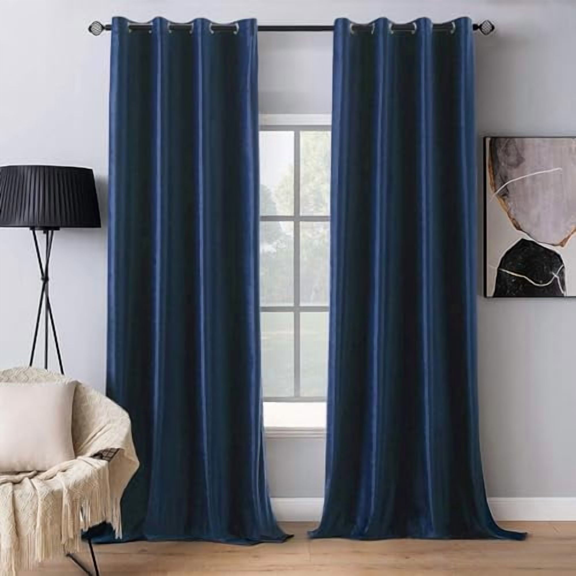 2 Panels Blackout Velvet Curtains Solid Soft Grommet Royal Blue ...