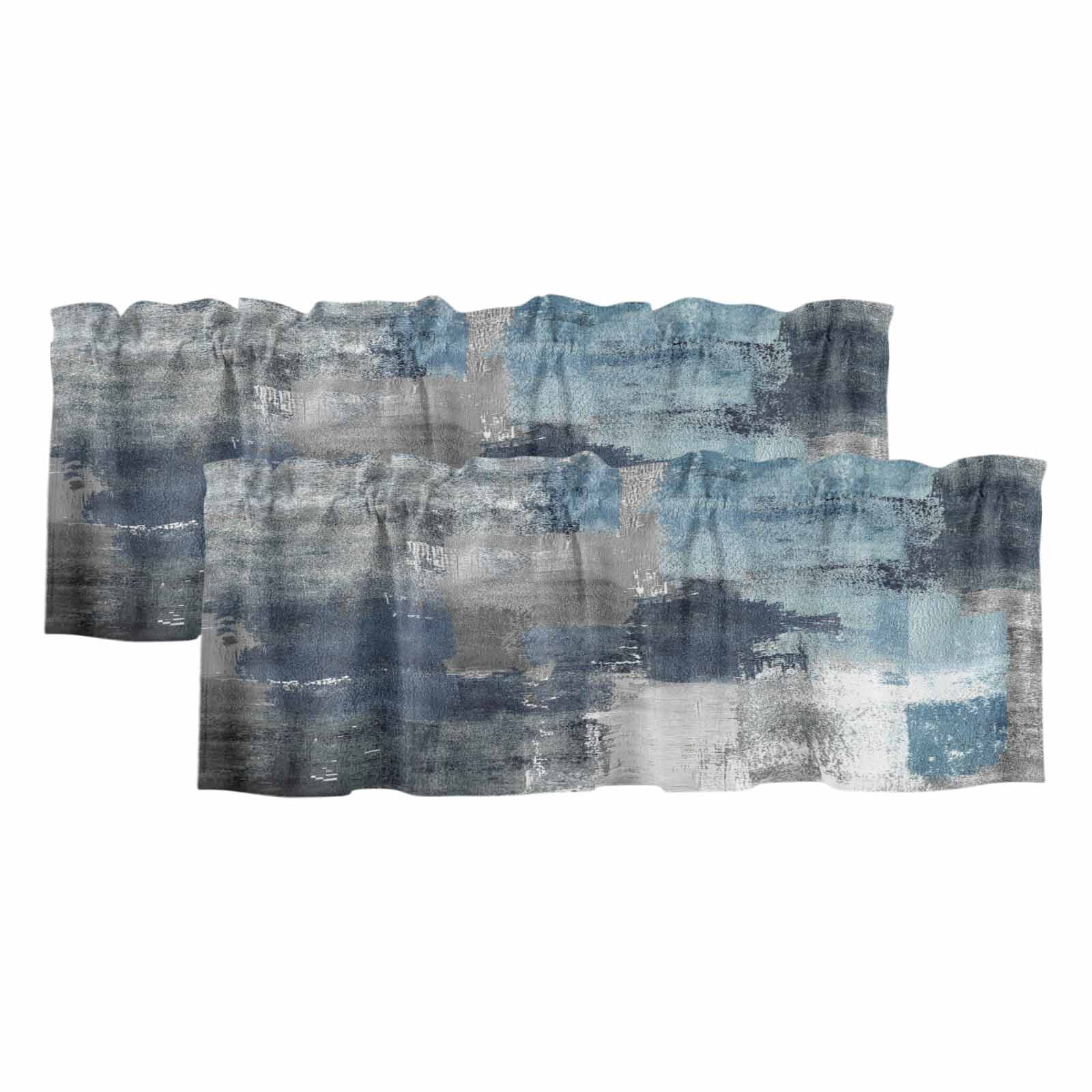 2 Panels Blue Grey Valance for Windows, Abstract Art Oil Painting ...