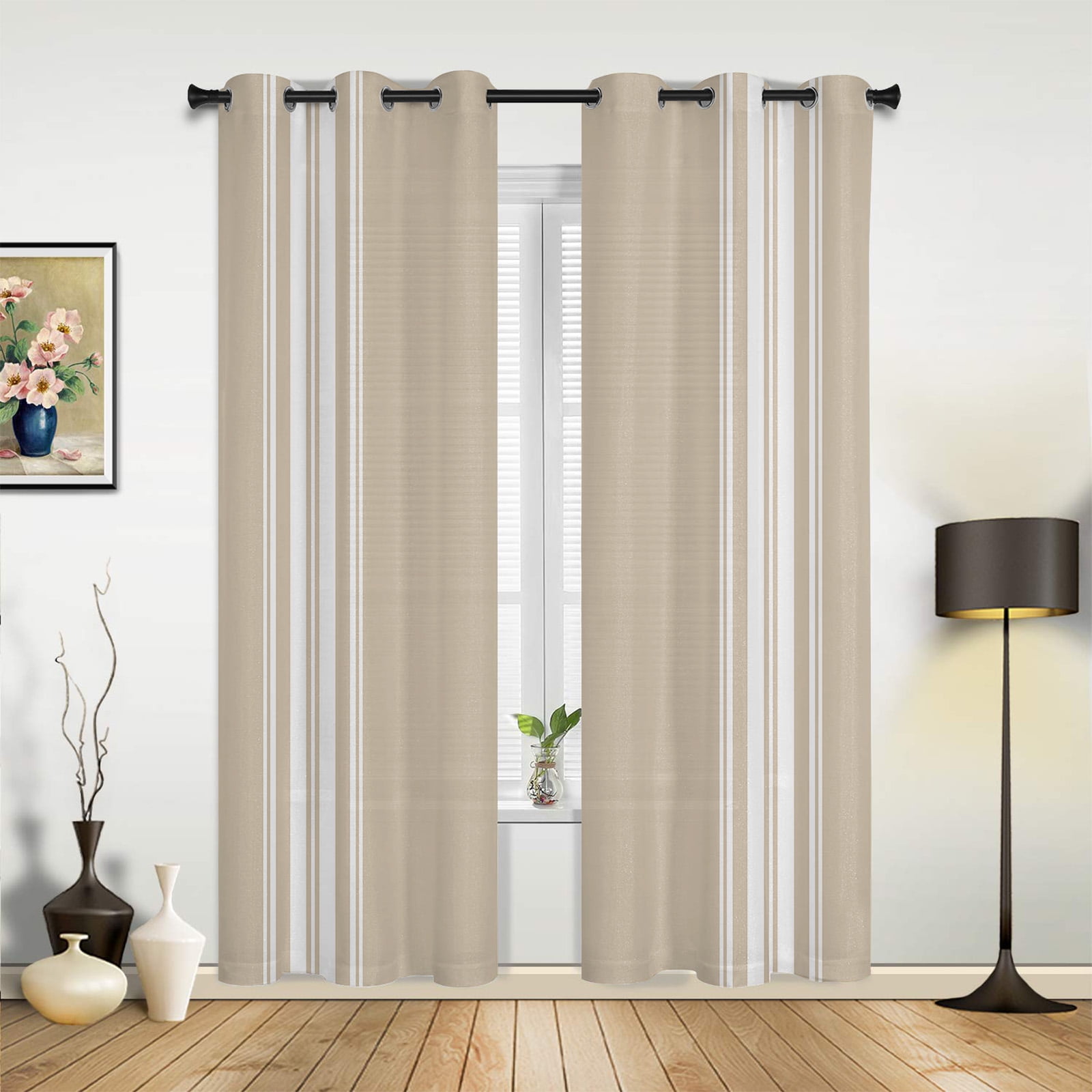 2 Panels Blue Stripes Texture White Curtains for Bedroom Living Room ...