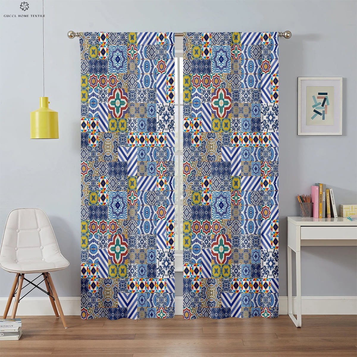 2 Panels Bohemian Window Curtains with Colorful Pattern Printed Curtain ...