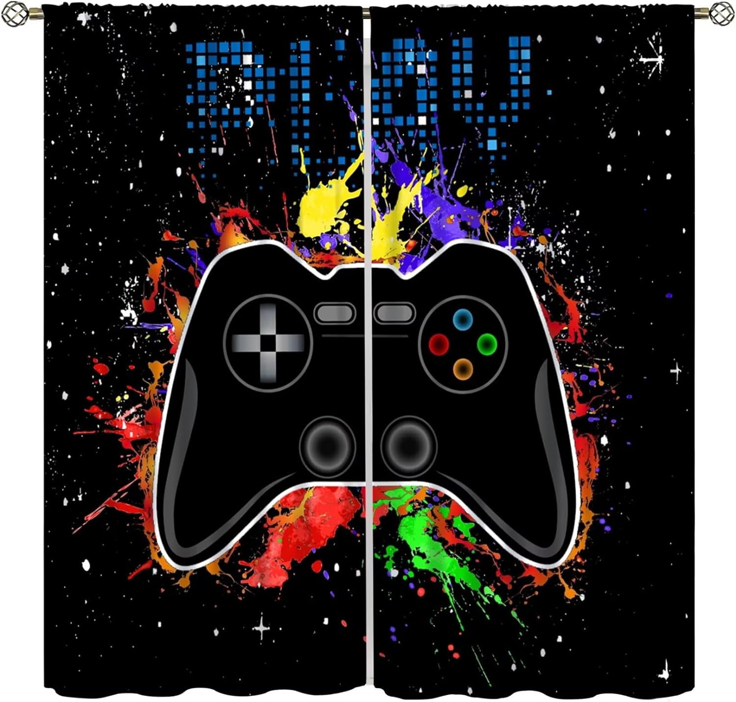 2 Panels Boys Graffiti Game Curtain Game Controller Game Controller ...