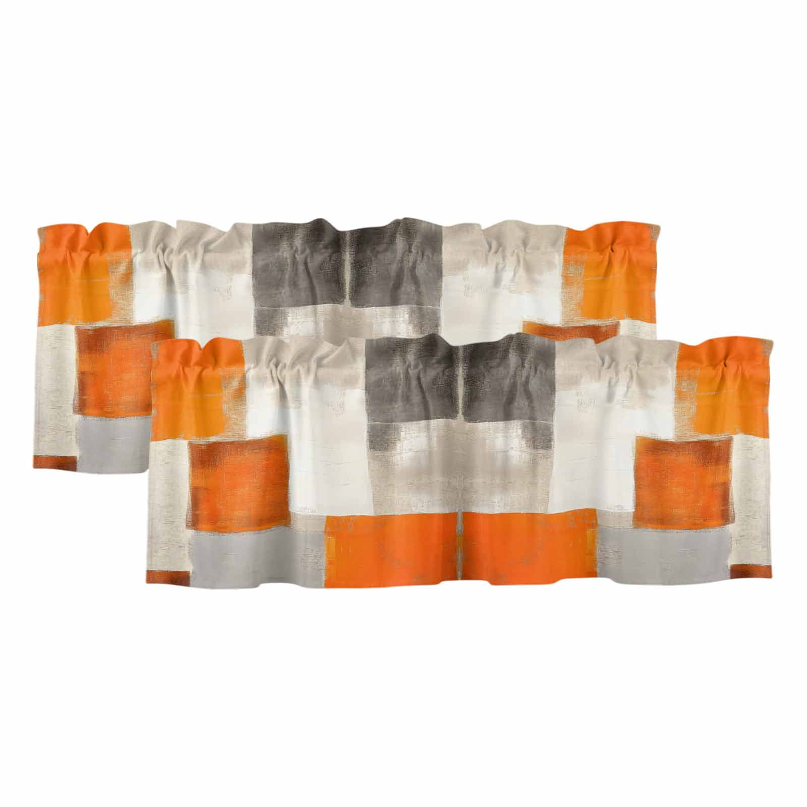 2 Panels Burnt Orange Beige Valance for Windows, Abstract Modern Oil ...