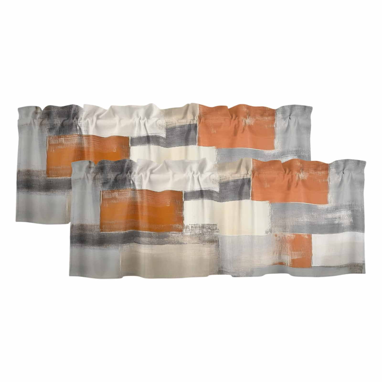 2 Panels Burnt Orange Grey Valance for Windows, Oil Painting Modern ...