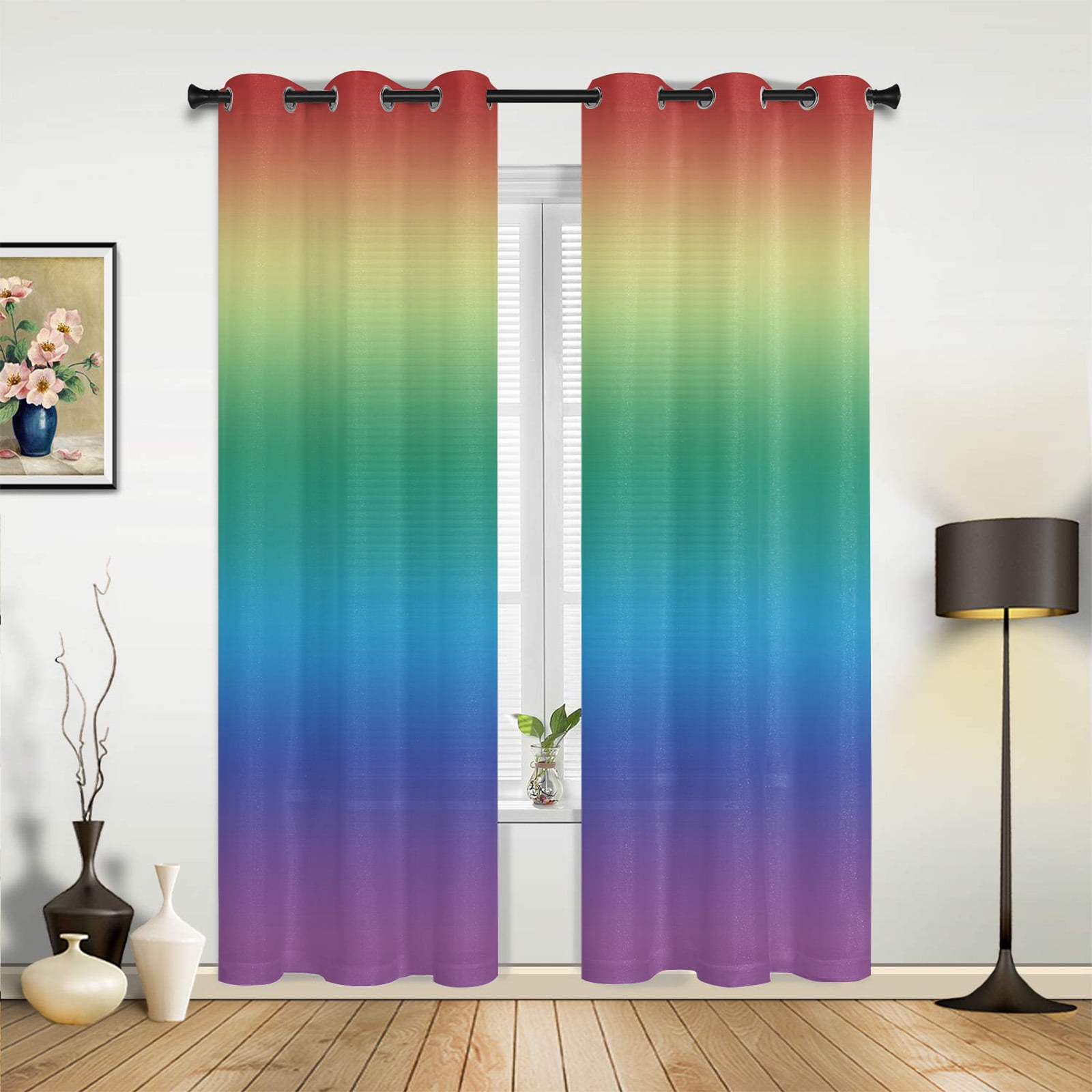 2 Panels Candy Rainbow Stripes Curtains for Bedroom Living Room Drapes Kitchen Children's Room ...