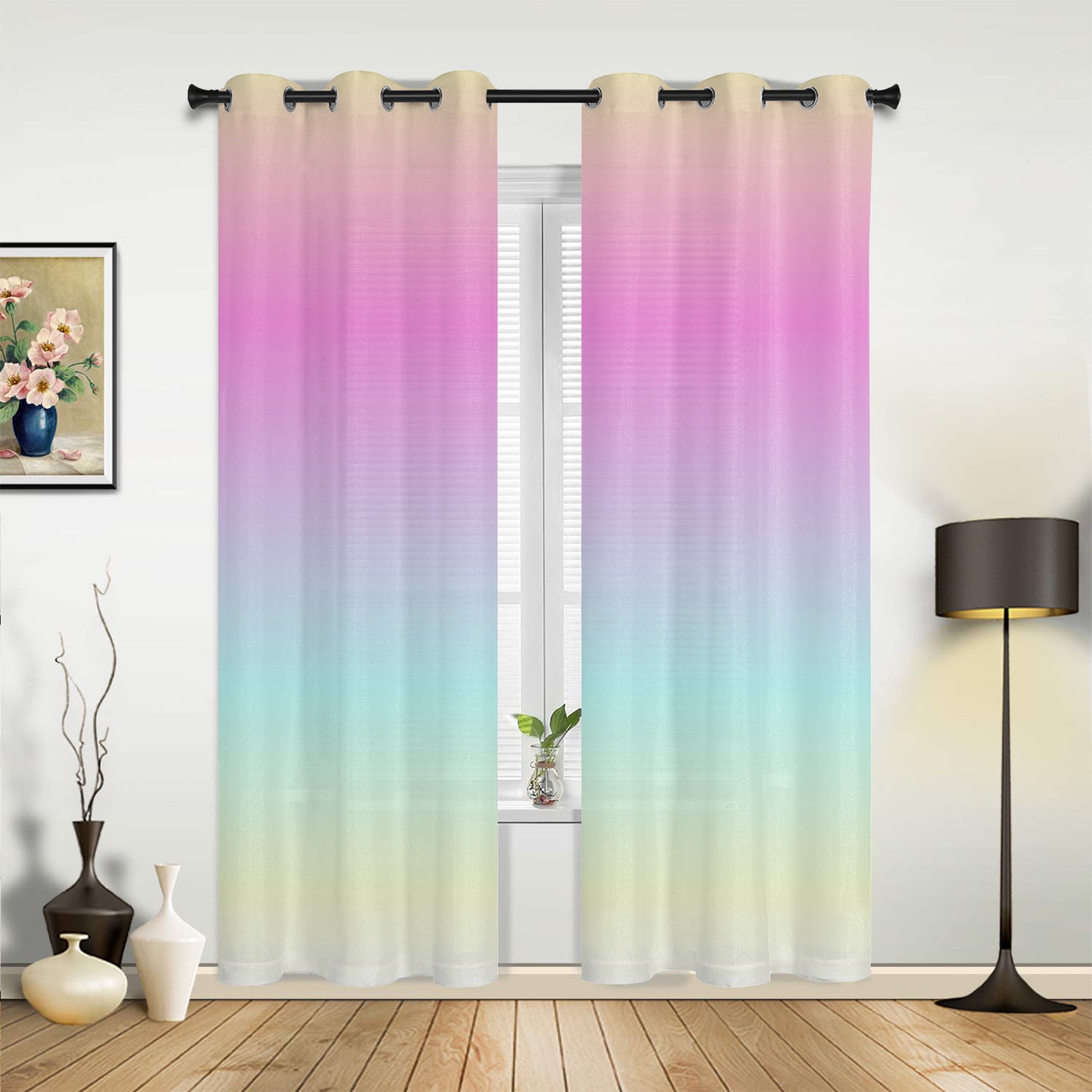 2 Panels Candy Rainbow Stripes Curtains for Bedroom Living Room Drapes ...
