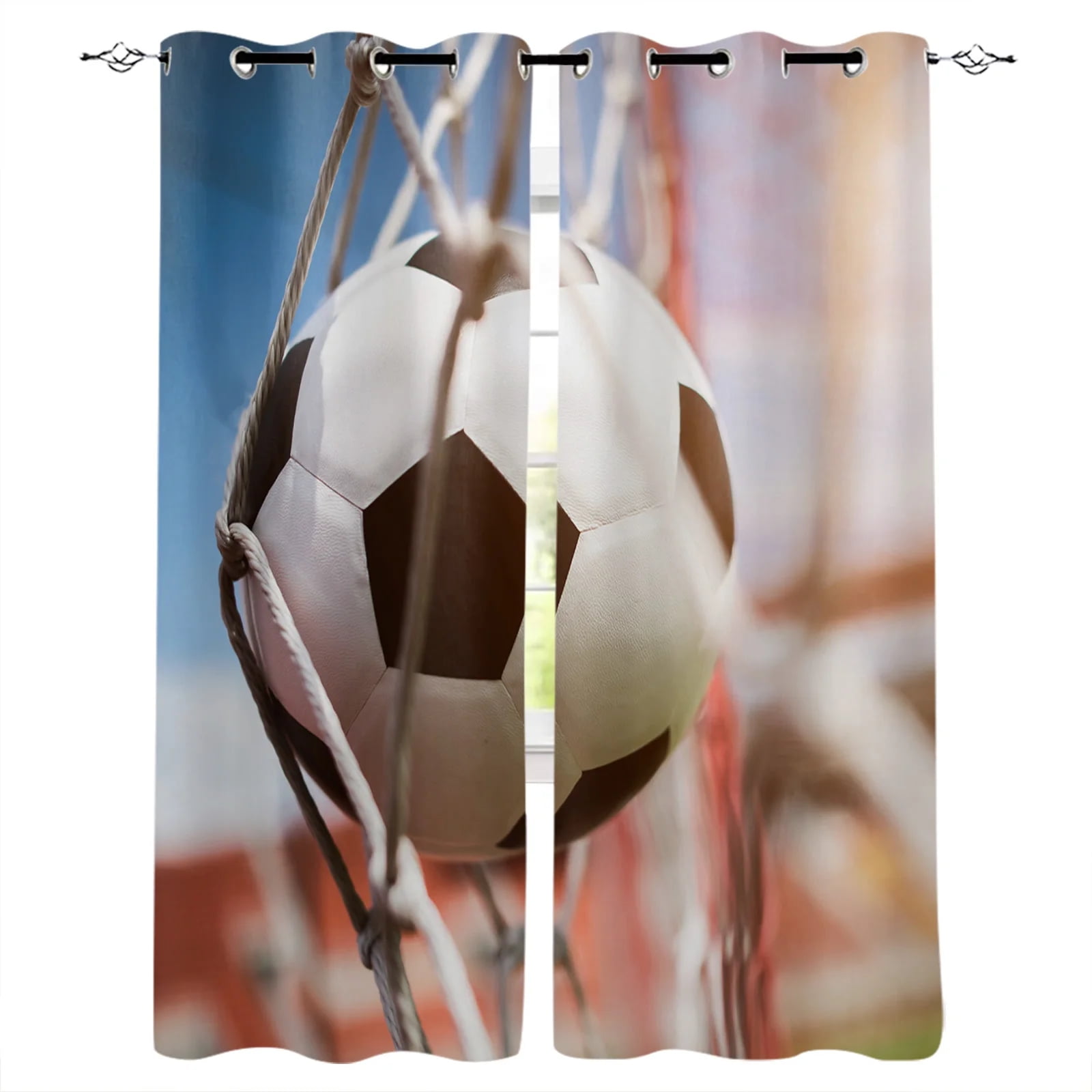 2 Panels Cartoon Football Net Blue Gradient Window Screen Printed ...
