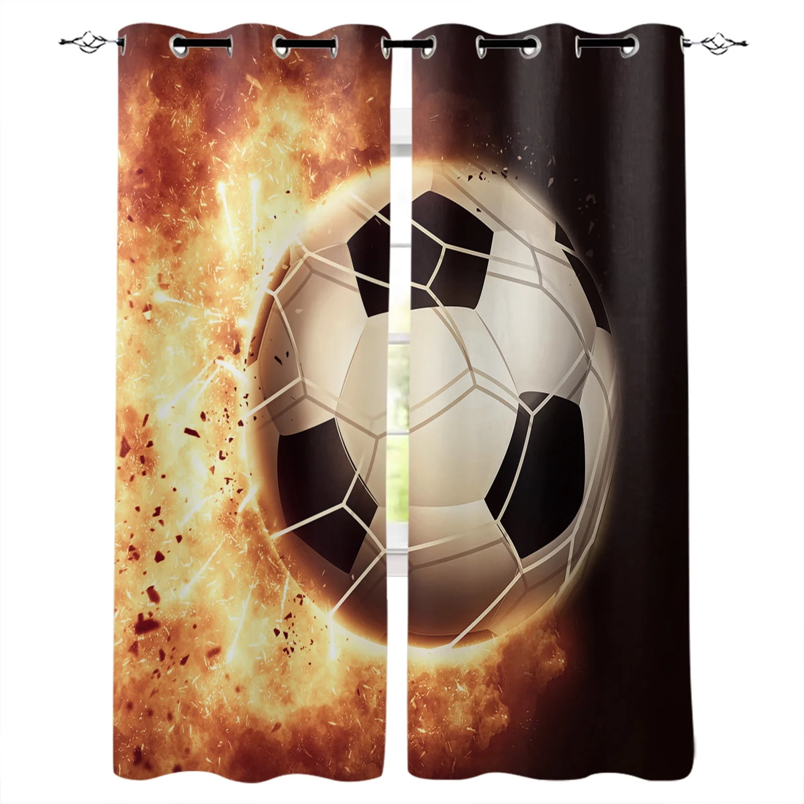 2 Panels Cartoon Football Net Blue Gradient Window Screen Printed ...