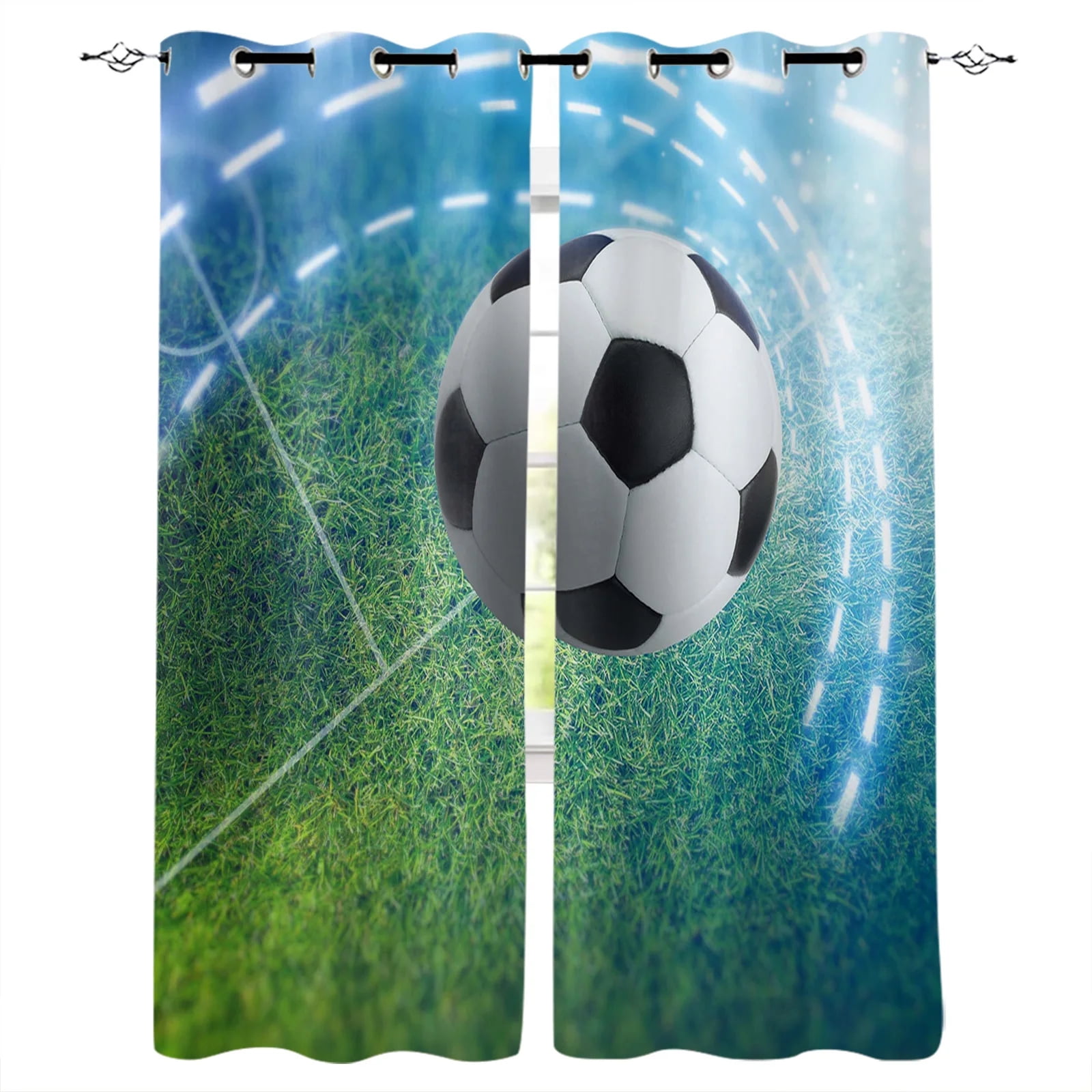 2 Panels Cartoon Football Net Blue Gradient Window Screen Printed ...