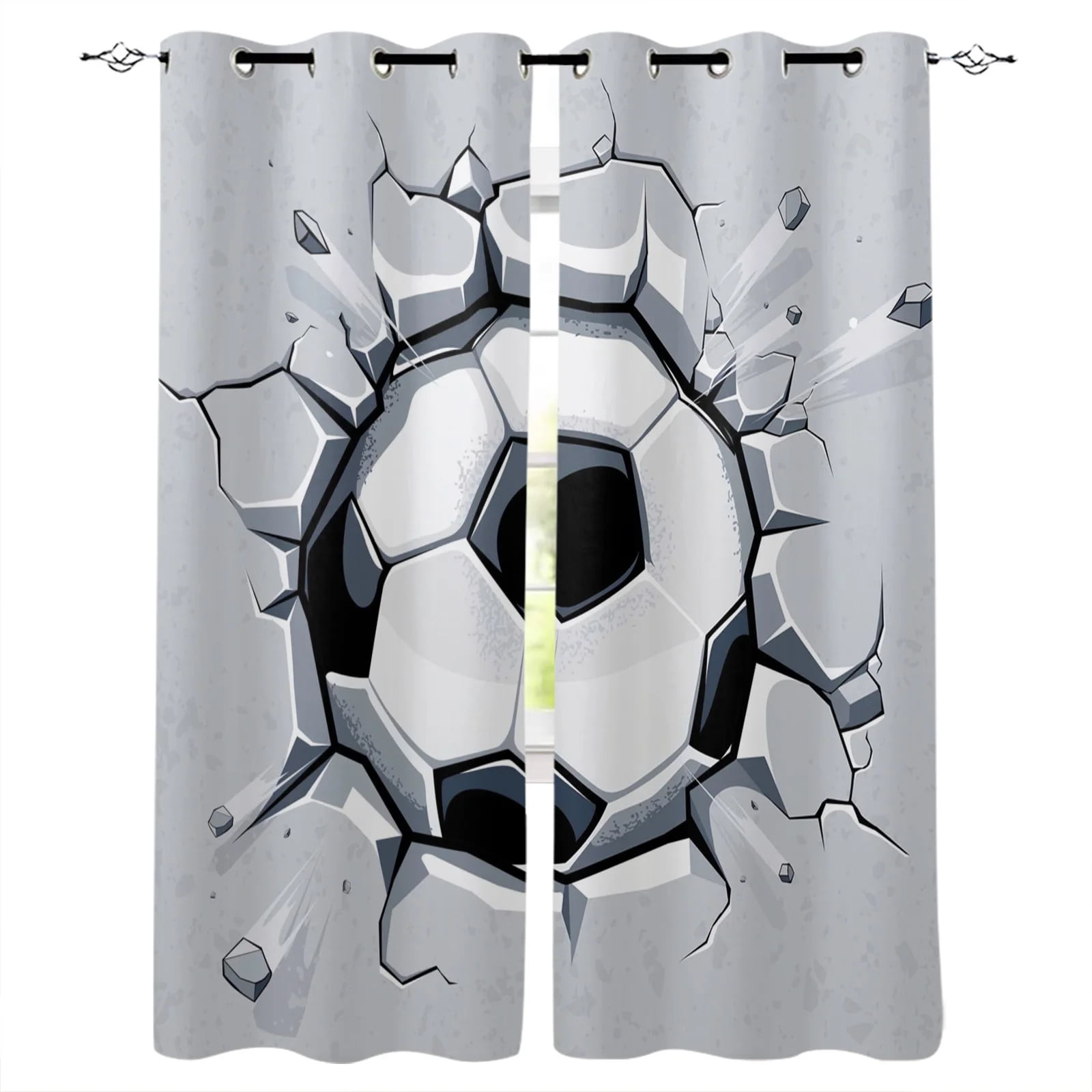 2 Panels Cartoon Football Net Blue Gradient Window Screen Printed ...