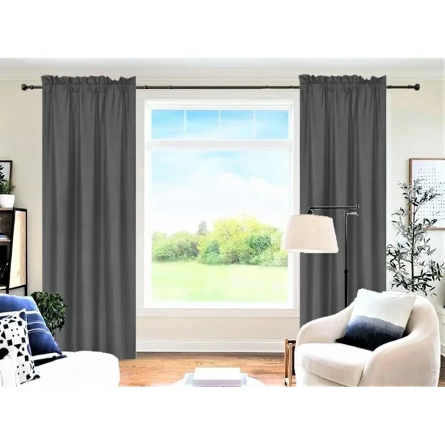 2 Panels Charcoal Solid Blackout Thermal Rod Pocket Foam Lined Window ...