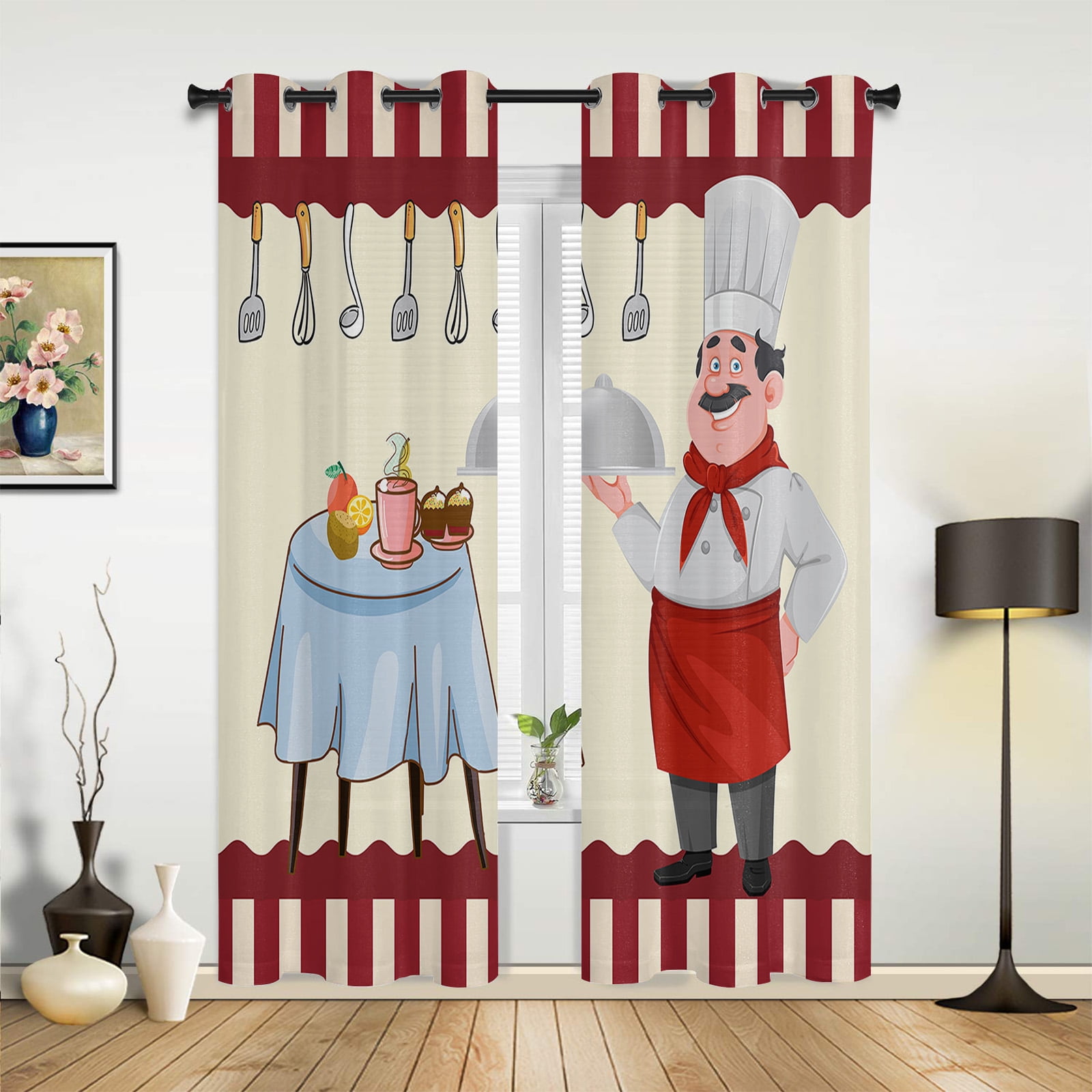 2 Panels Chef Kitchen Gourmet Knife And Fork Curtains for Bedroom ...