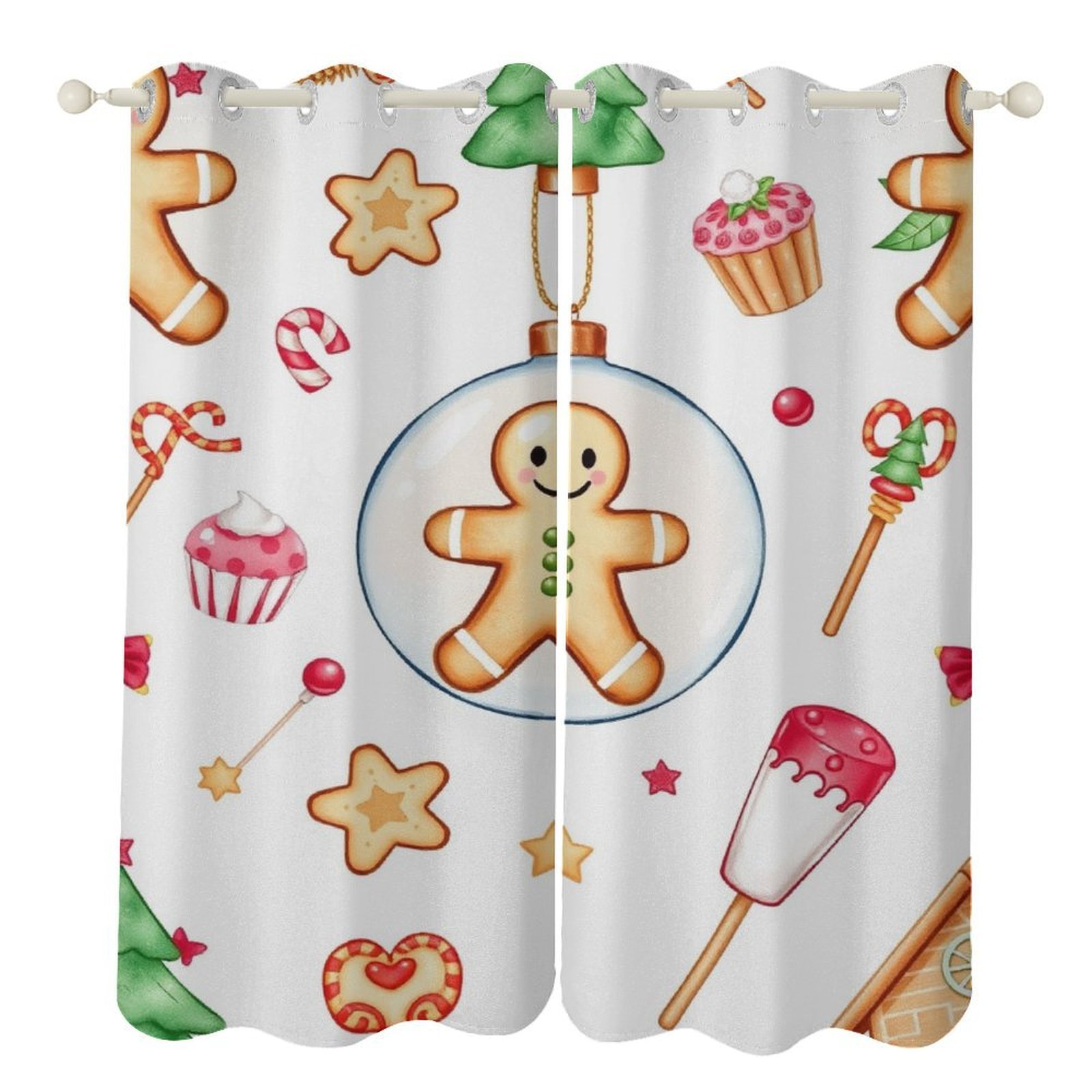 2 Panels Christmas Gingerbread Pattern Curtains for Bedroom Living Room ...