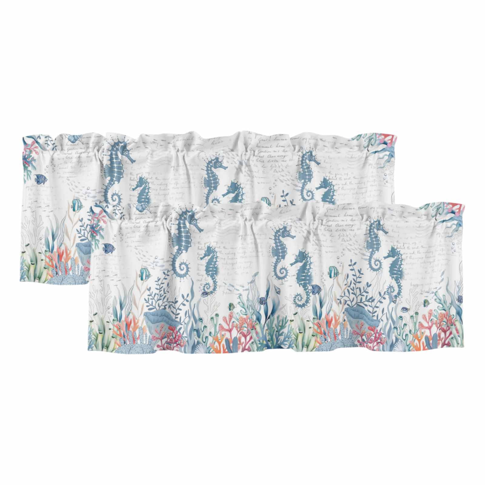 2 Panels Coastal Seahorse Valance for Windows, Summer Beach Nautical ...