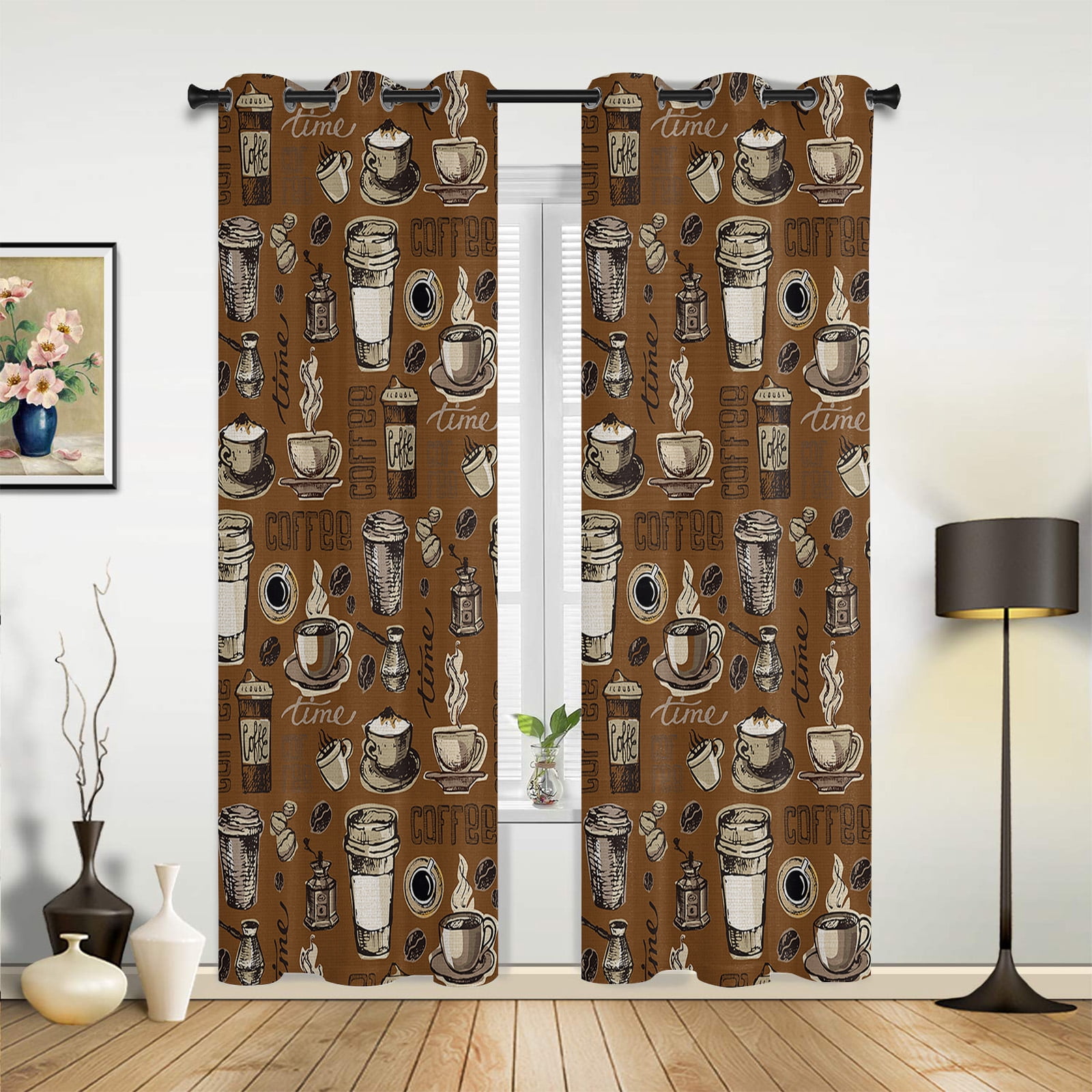 2 Panels Coffee Coffee Beans Coffee Cup Curtains for Bedroom Living Room Drapes Kitchen Children ...