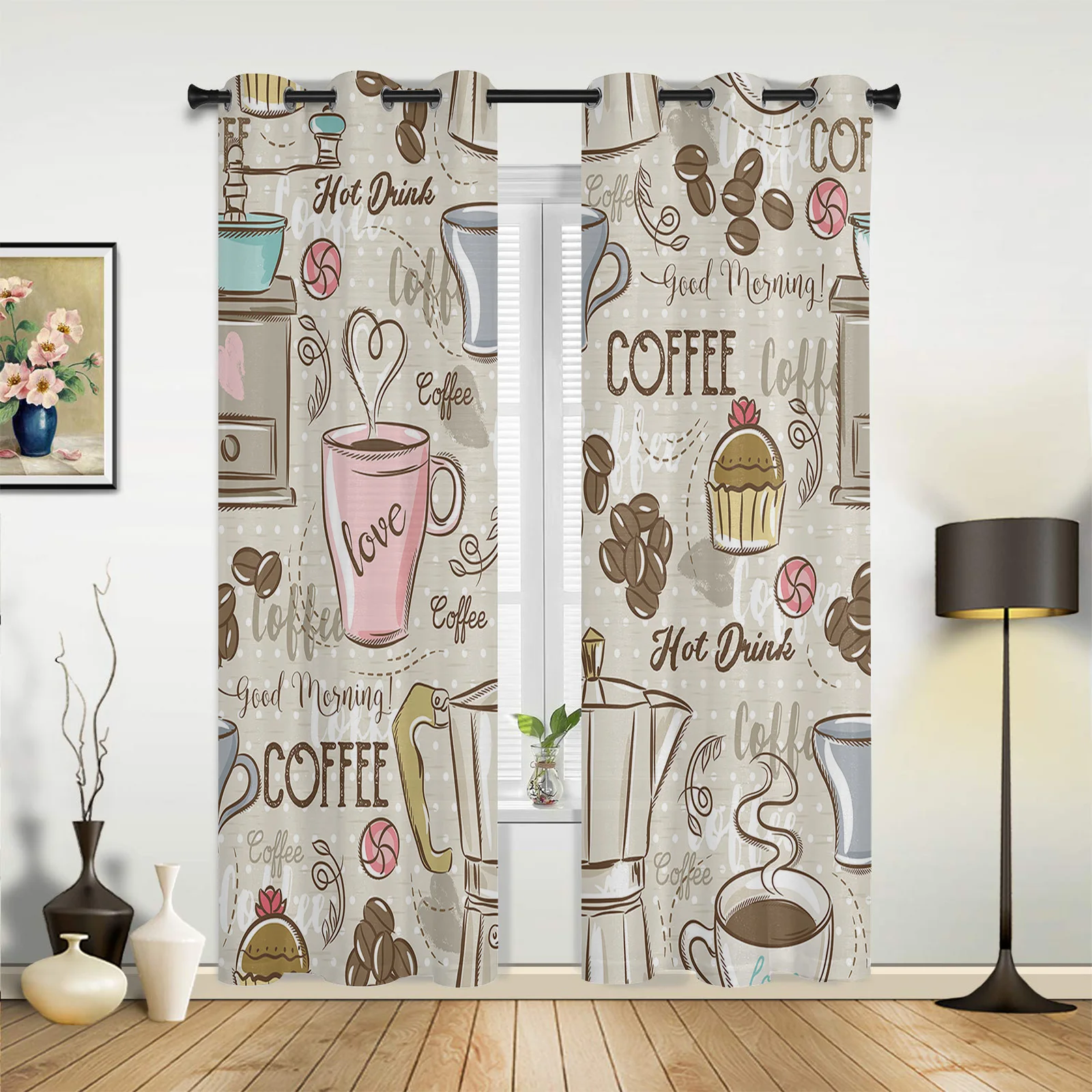 2 Panels Coffee Cup Cake Candy Modern Hall Curtains For Living Room ...