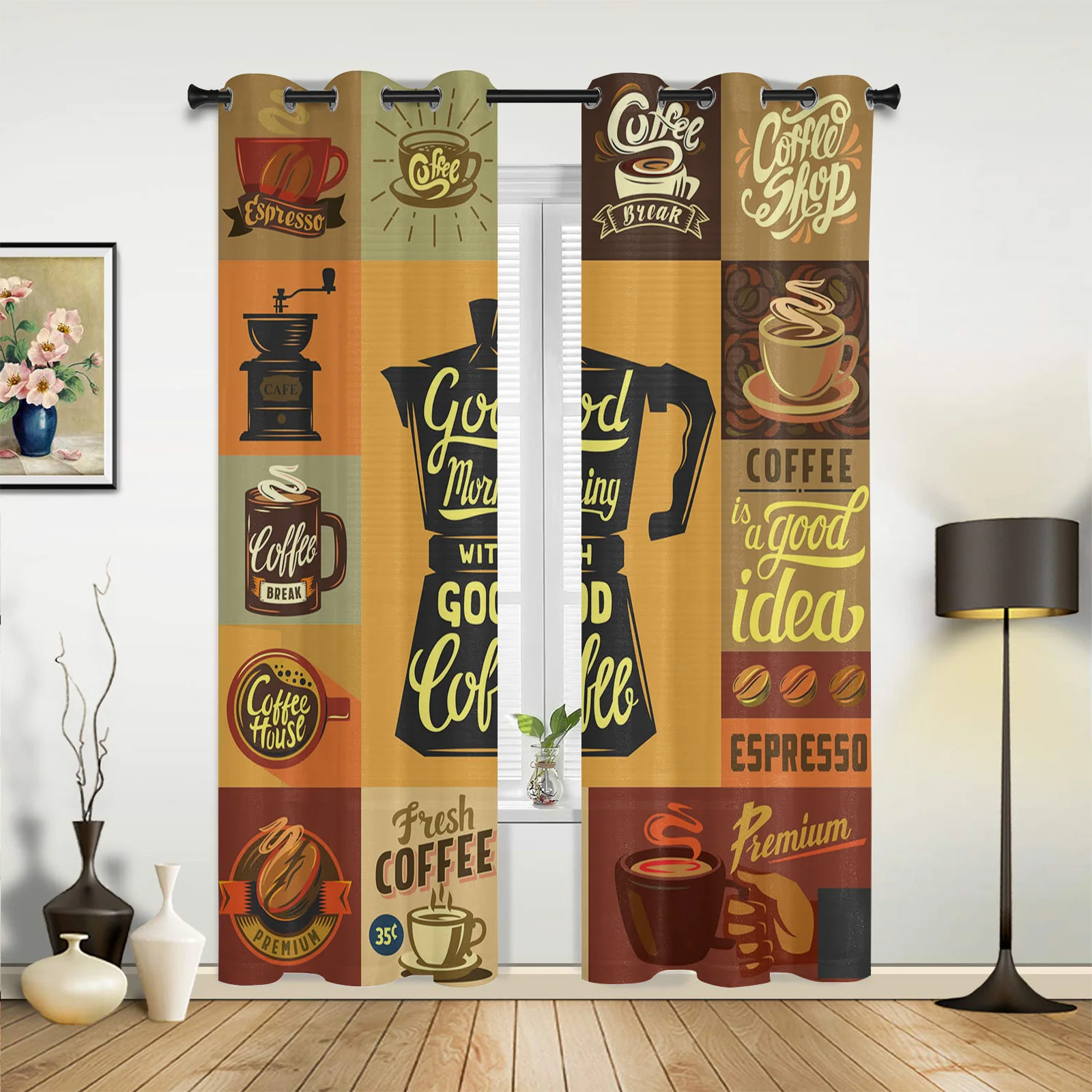 2 Panels Coffee Cup Cake Candy Modern Hall Curtains For Living Room ...