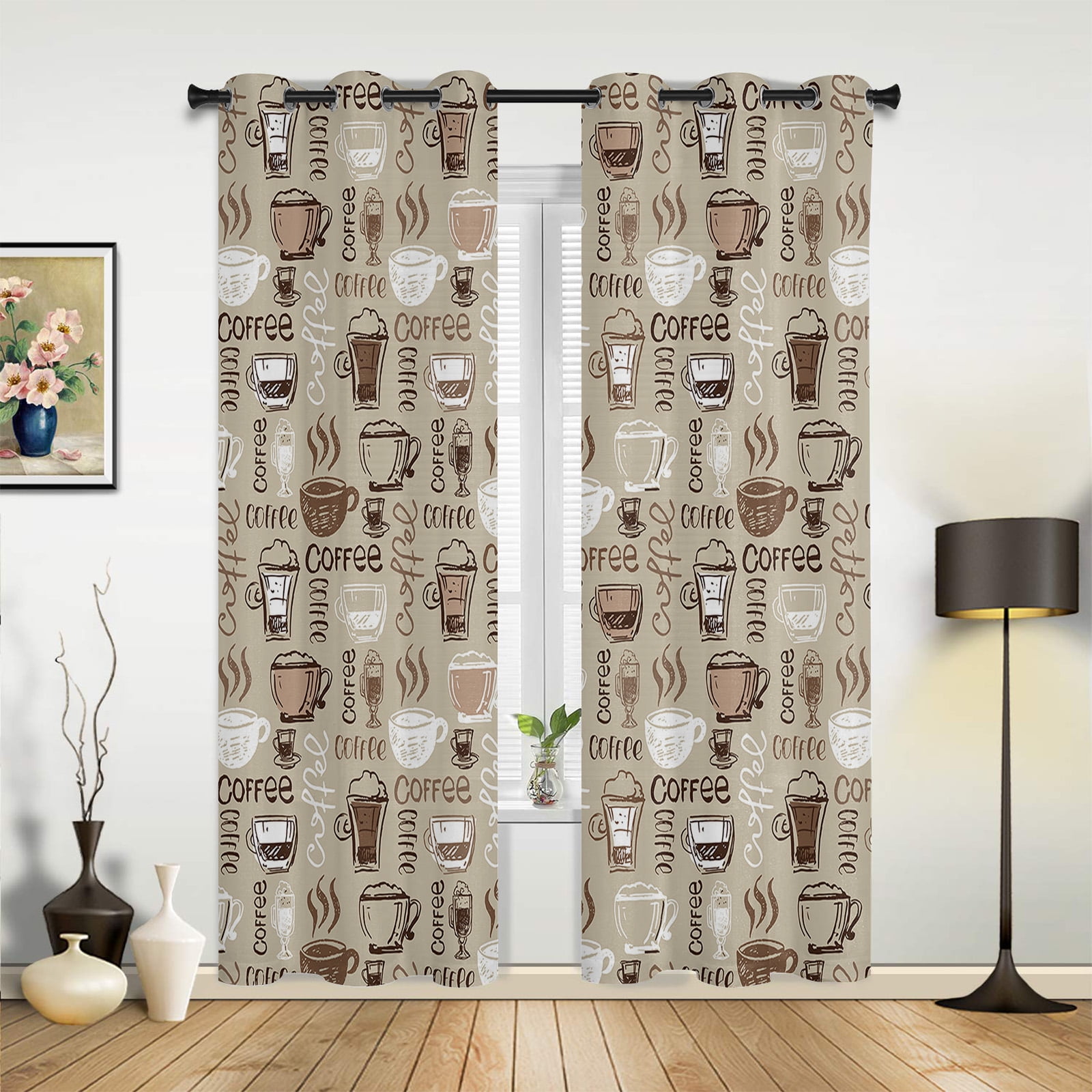 2 Panels Coffee Cup Cake Candy Modern Hall Curtains For Living Room ...