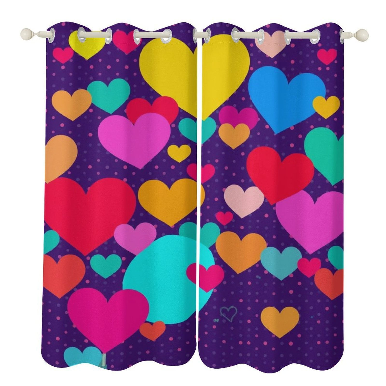2 Panels Colorful Heart Pattern Curtains for Bedroom Living Room Drapes ...