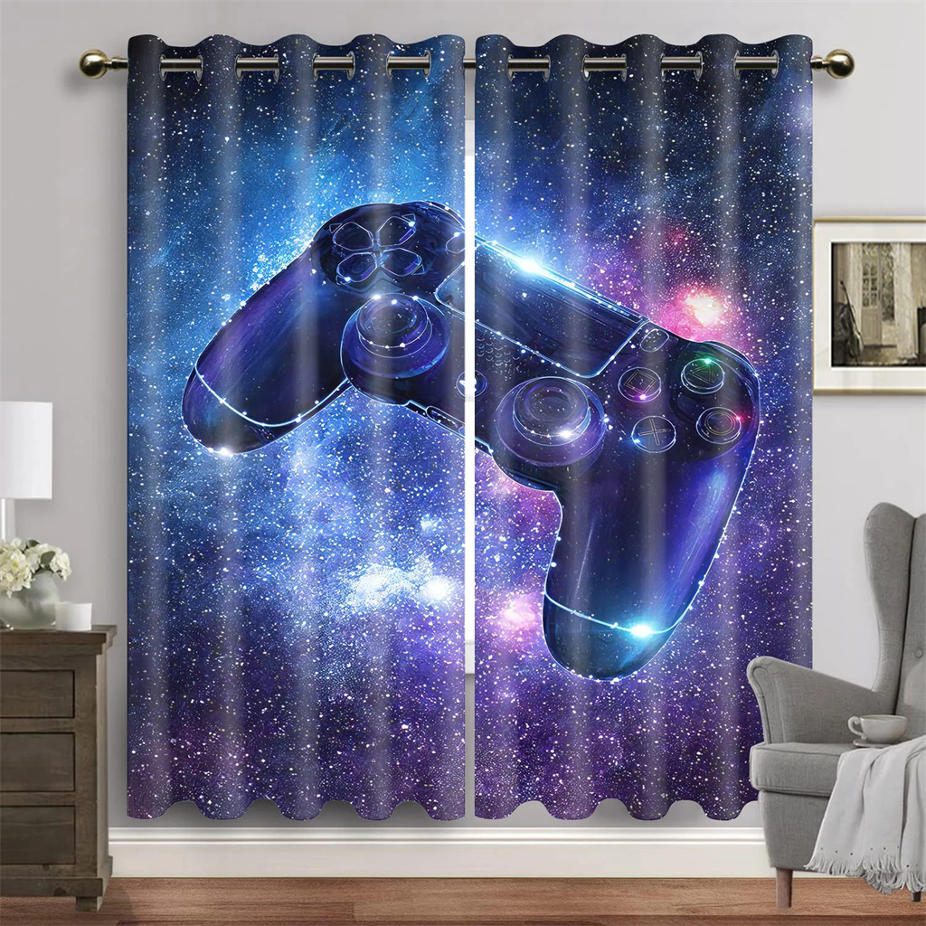 2 Panels Cool Game Handle Gamepad Gaming Room Boy Window Curtain Blinds ...