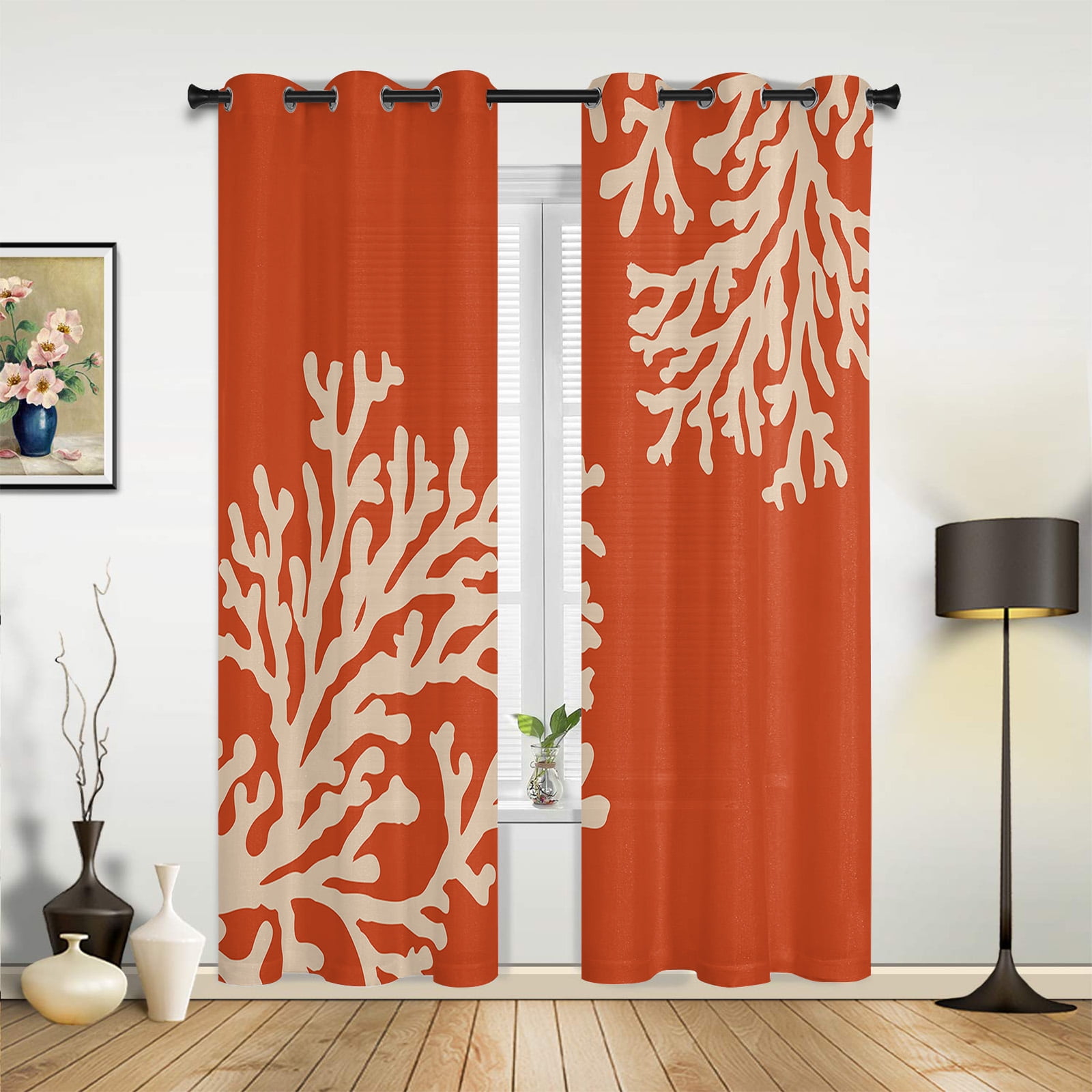 2 Panels Coral Orange Curtains for Bedroom Living Room Drapes Kitchen ...