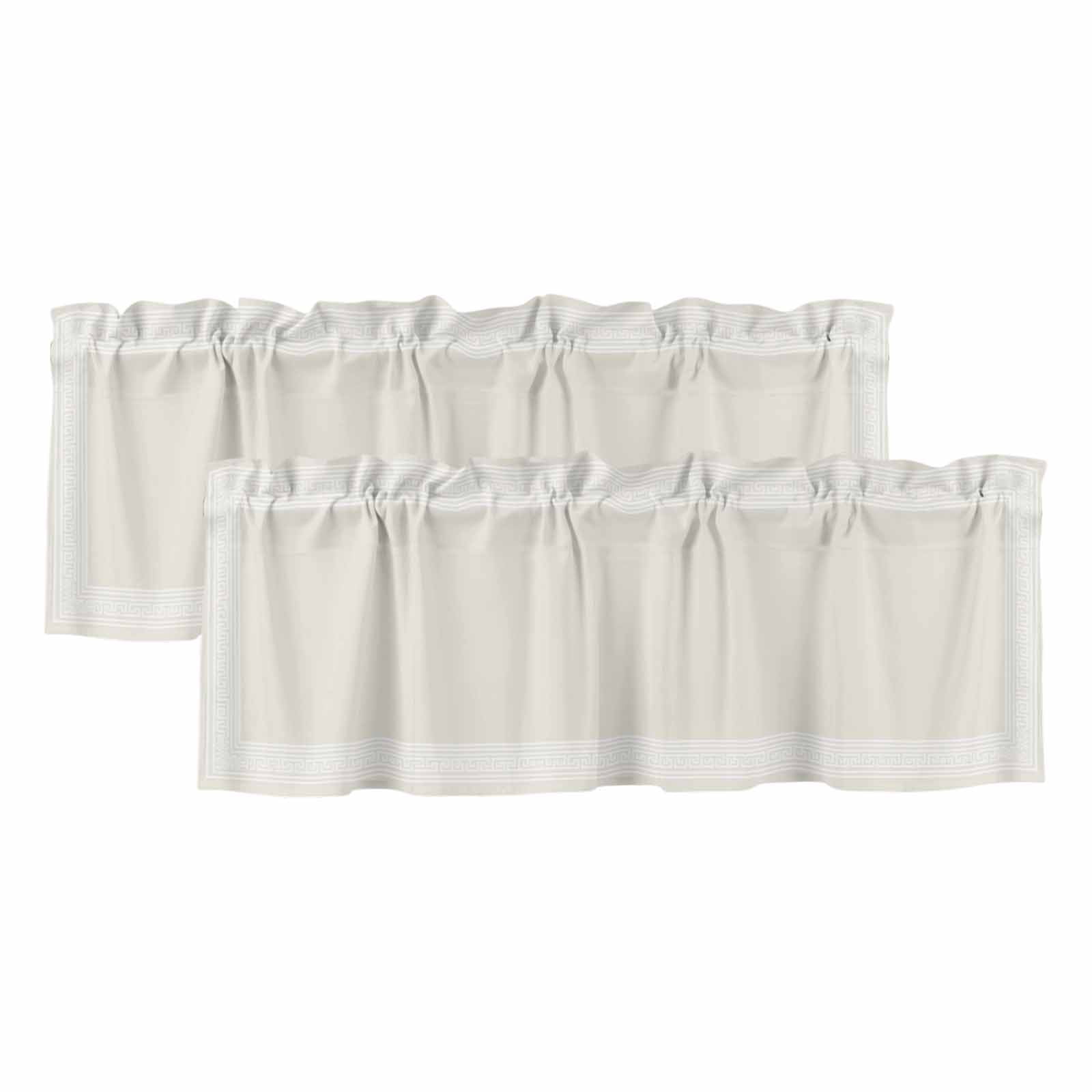 2 Panels Cream Geometric Valance for Windows, White Greek Key Design ...