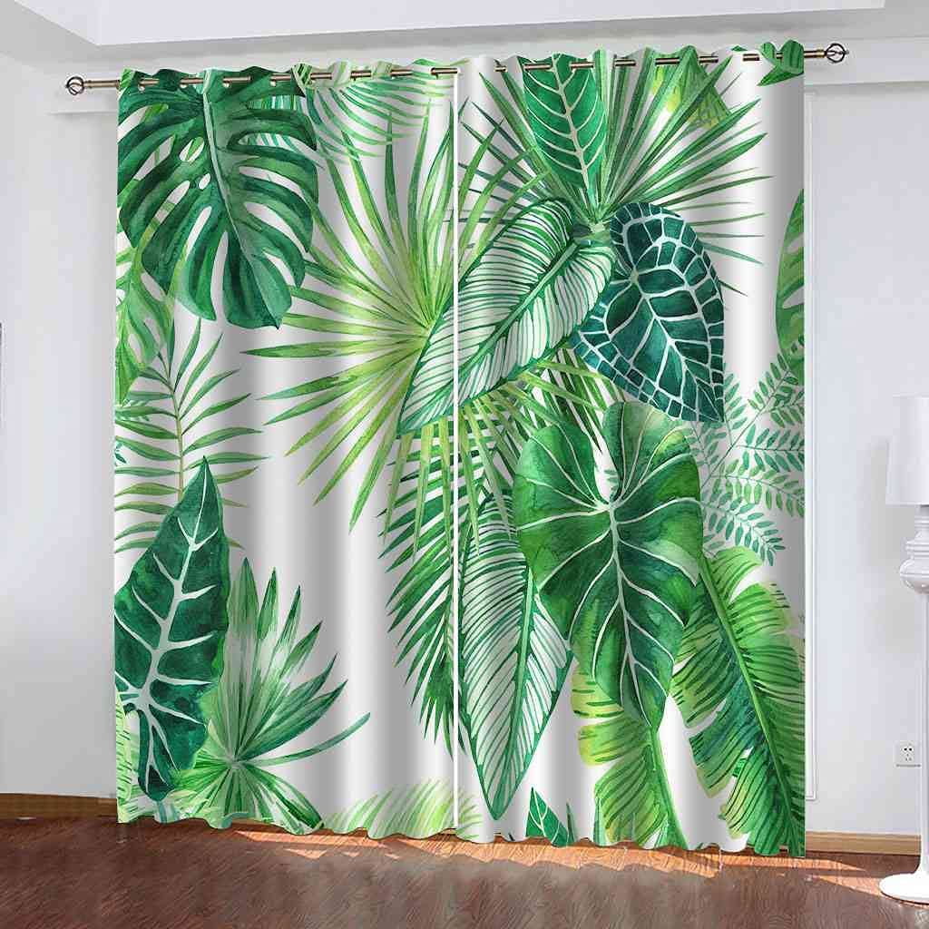 2 Panels Curtains For Bedroom And Living Room, Green Tropical Leaves ...