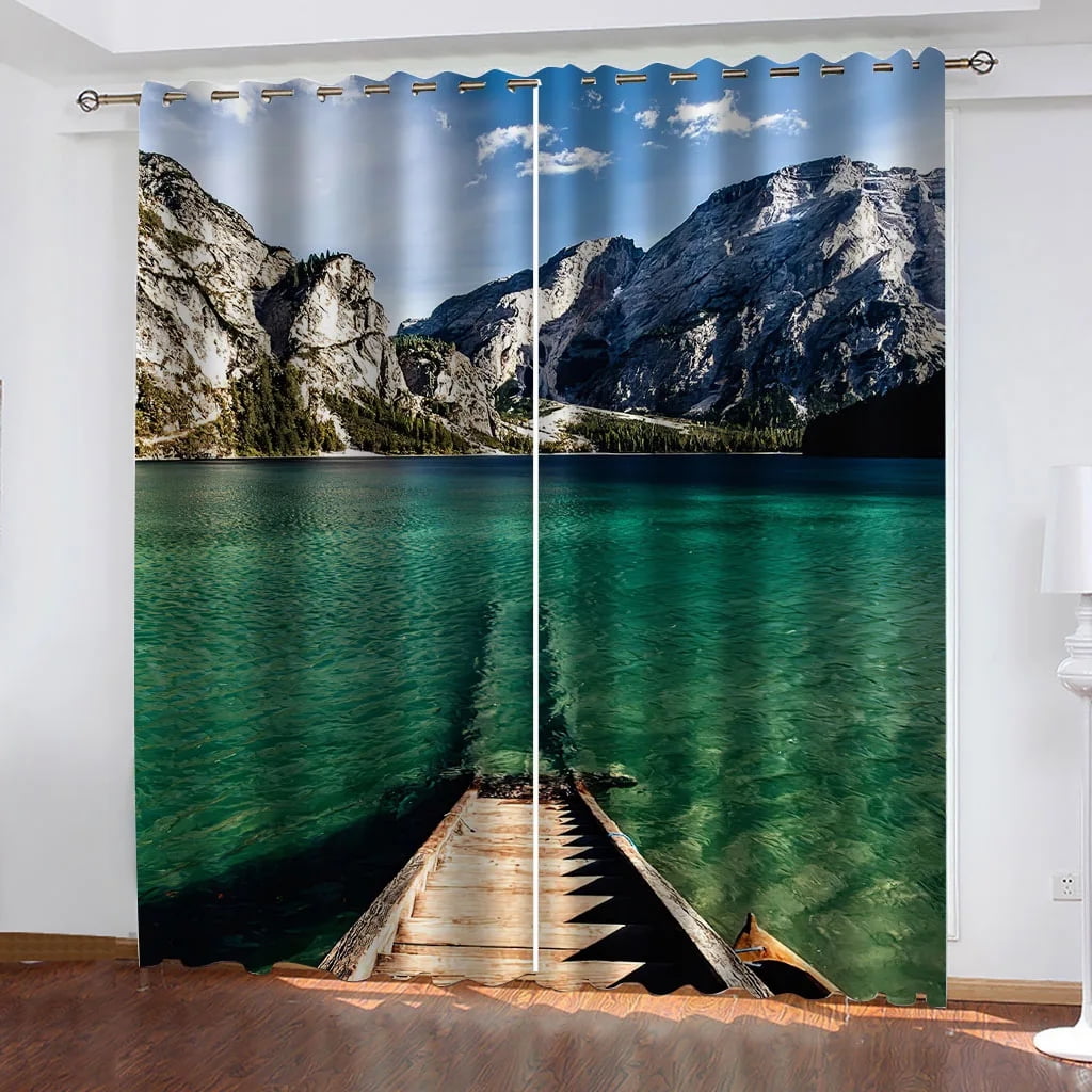 2 Panels Curtains for Windows Living Room 3D Beautiful Waterfall ...