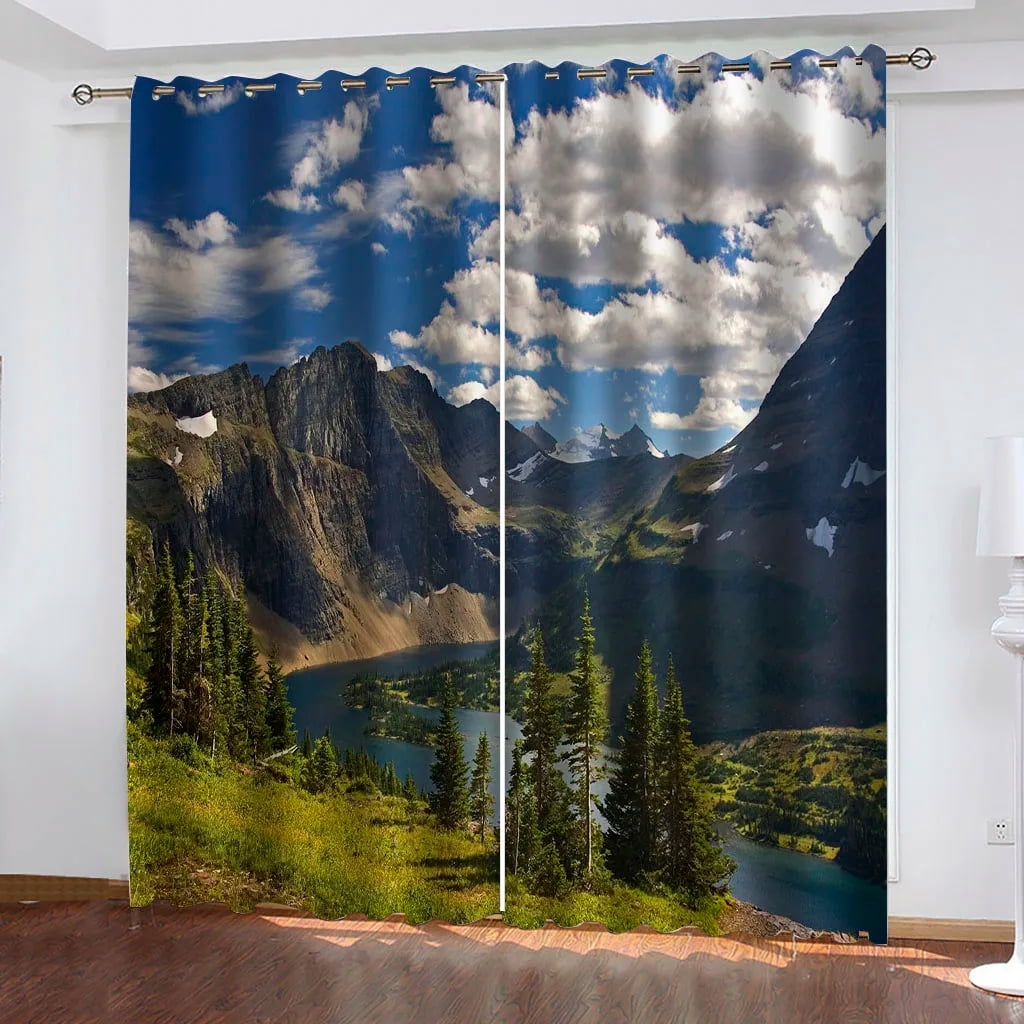 2 Panels Curtains for Windows Living Room 3D Beautiful Waterfall ...