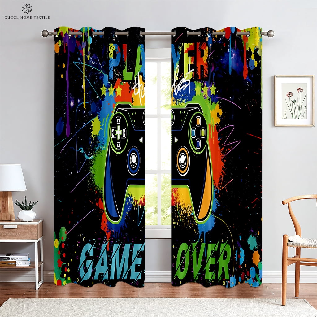 2 Panels E-Sports Room Curtains for Children Cool Game Handle Pattern ...