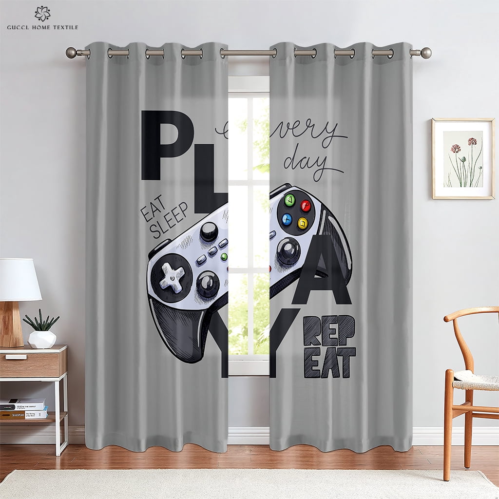 2 Panels E-Sports Room Curtains for Children Cool Game Handle Pattern ...