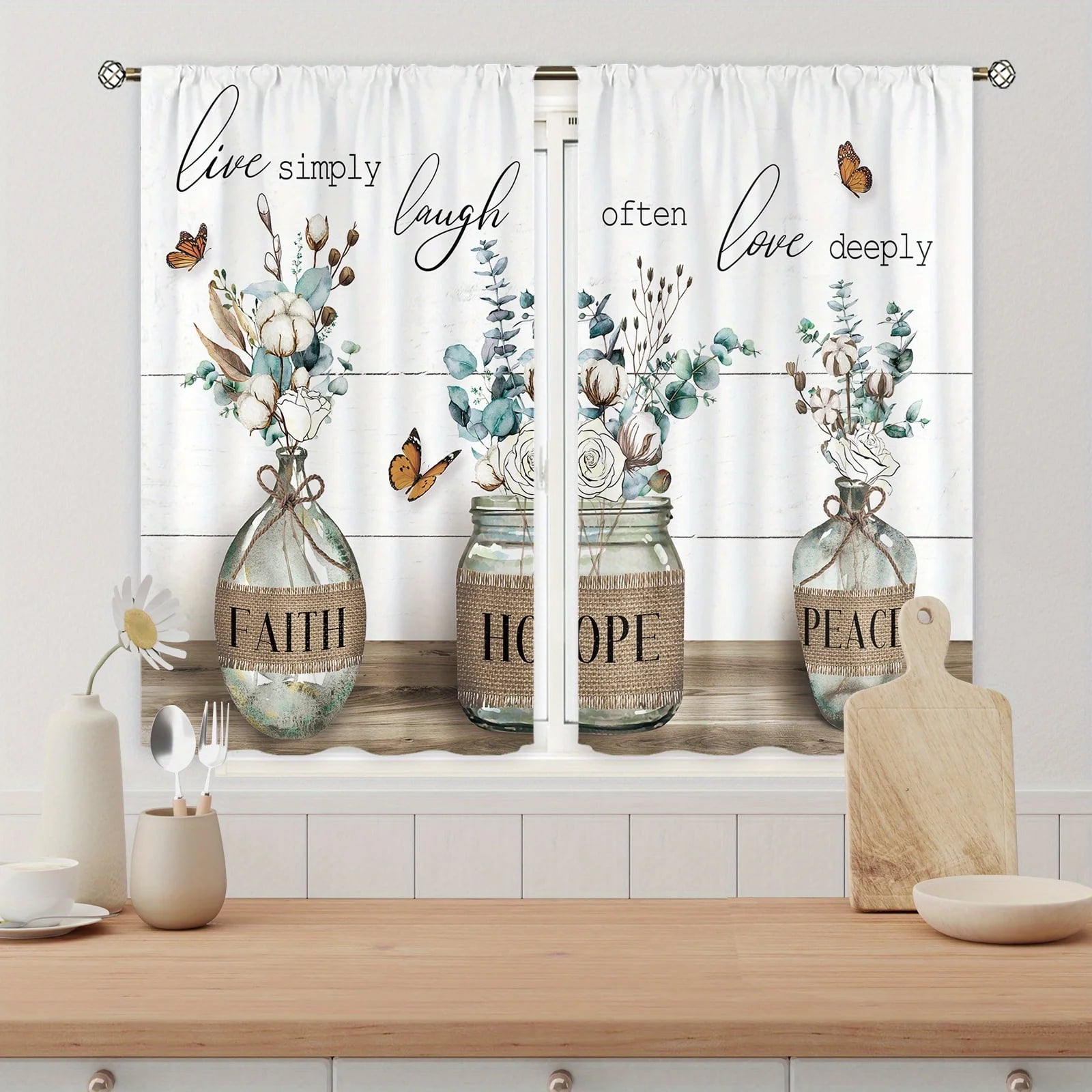 2 Panels Farmhouse Kitchen Curtains Rustic Country Fork Knife Vintage ...