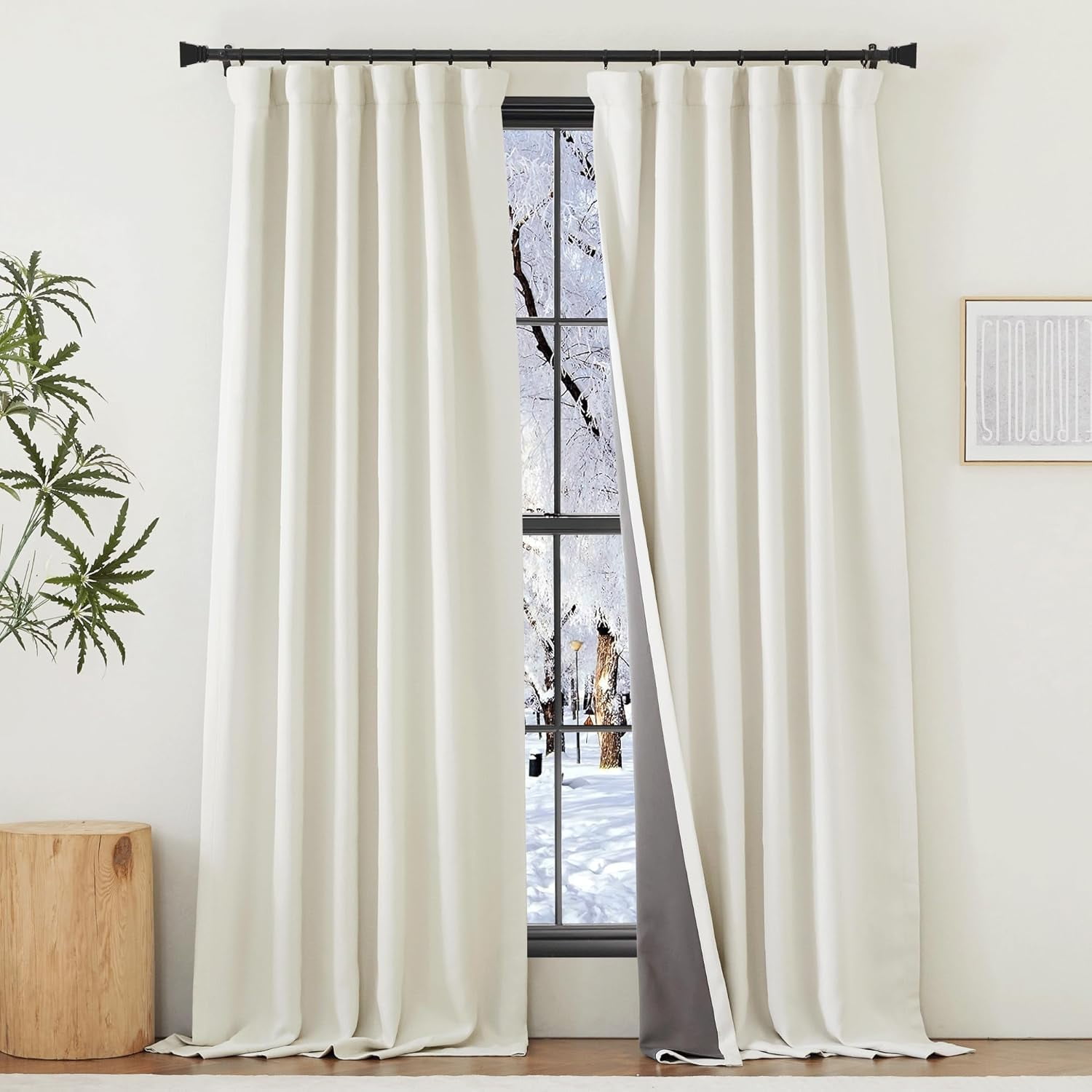 2 Panels Faux Linen 100% Blackout Curtains for Living Room, Rod Pocket ...