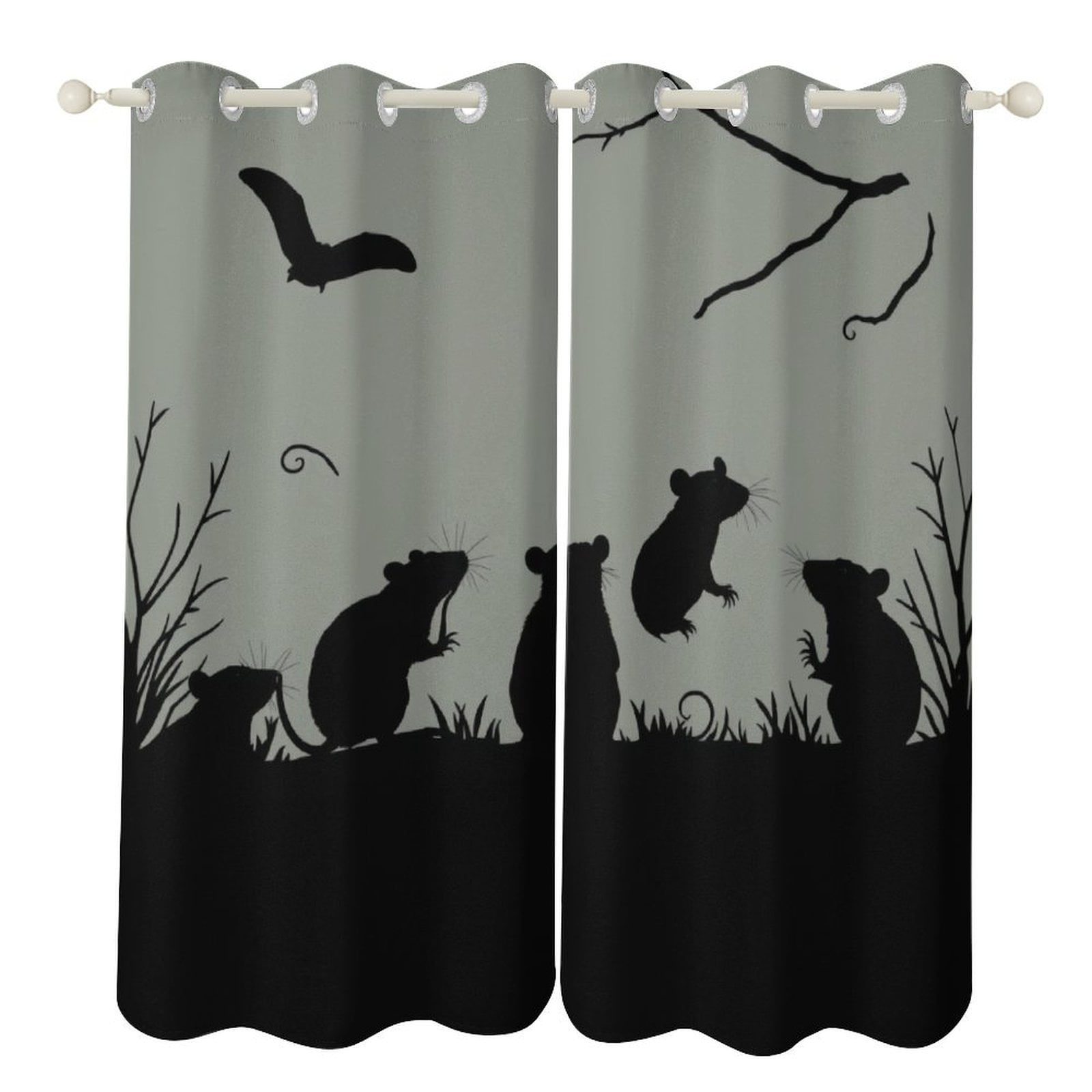2 Panels Five Mice One Bat Curtains for Bedroom Living Room Drapes ...