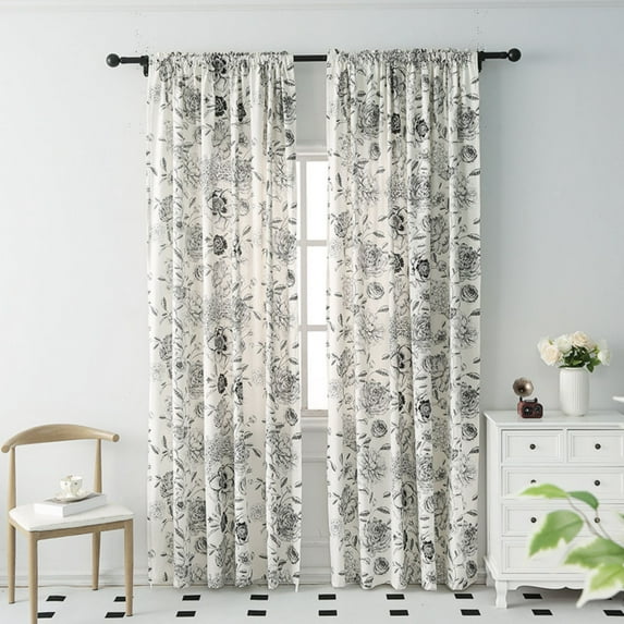2 Panels Floral Curtains Set, Farmhouse Curtain Back Tab Drapes for ...
