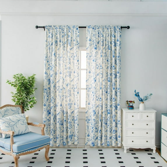 2 Panels Floral Curtains Set, Farmhouse Curtain Back Tab Drapes for ...