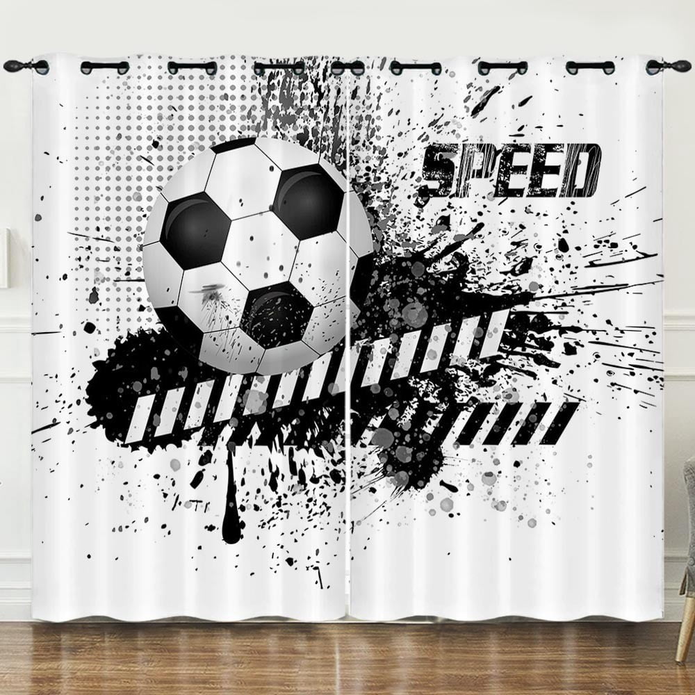 2 Panels Football Graffiti Art Design Sports Children Shading Polyester ...