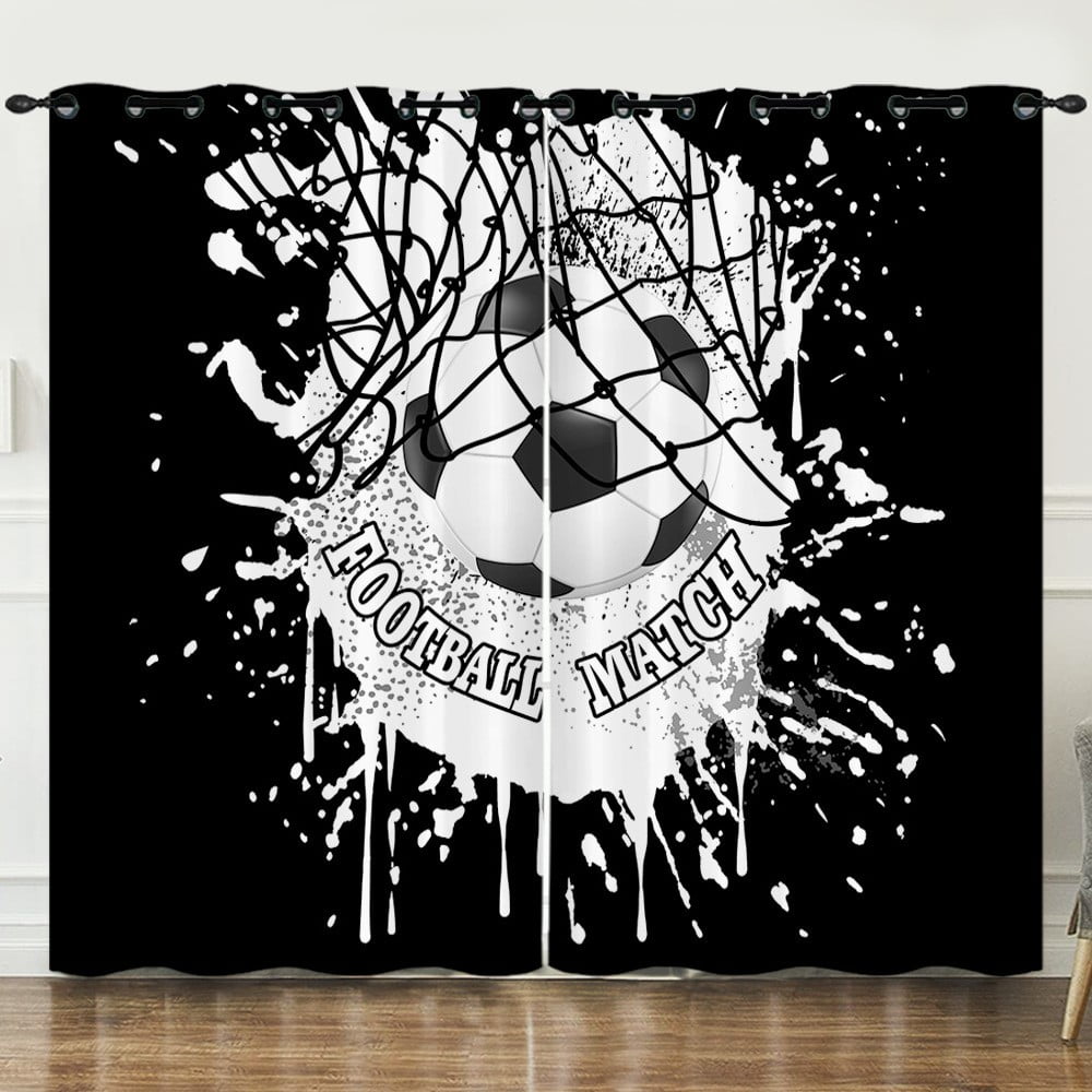 2 Panels Football Graffiti Art Design Sports Children Shading Polyester ...