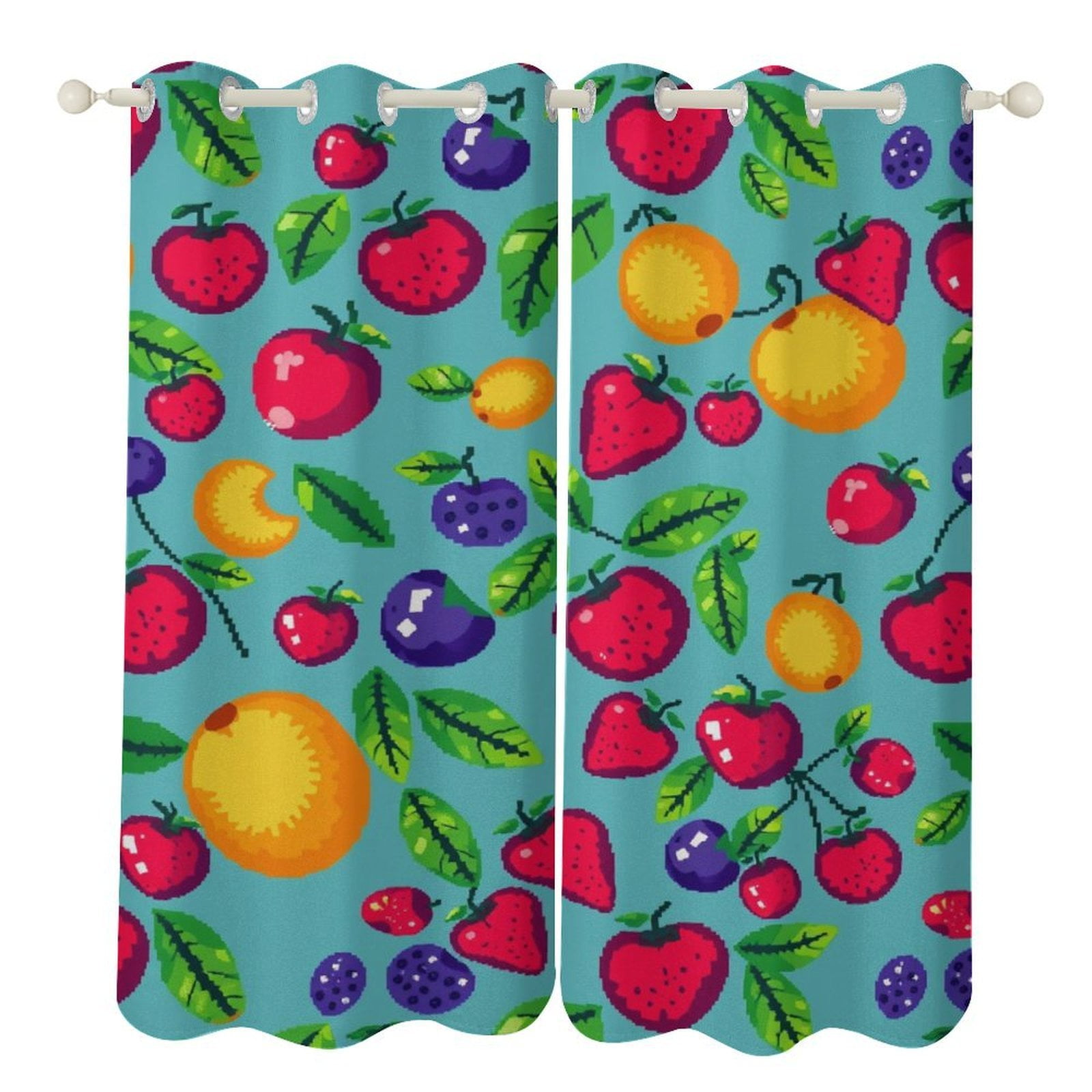 2 Panels Fruit Pixel Pattern Curtains for Bedroom Living Room Drapes Kitchen Room Window Curtain ...