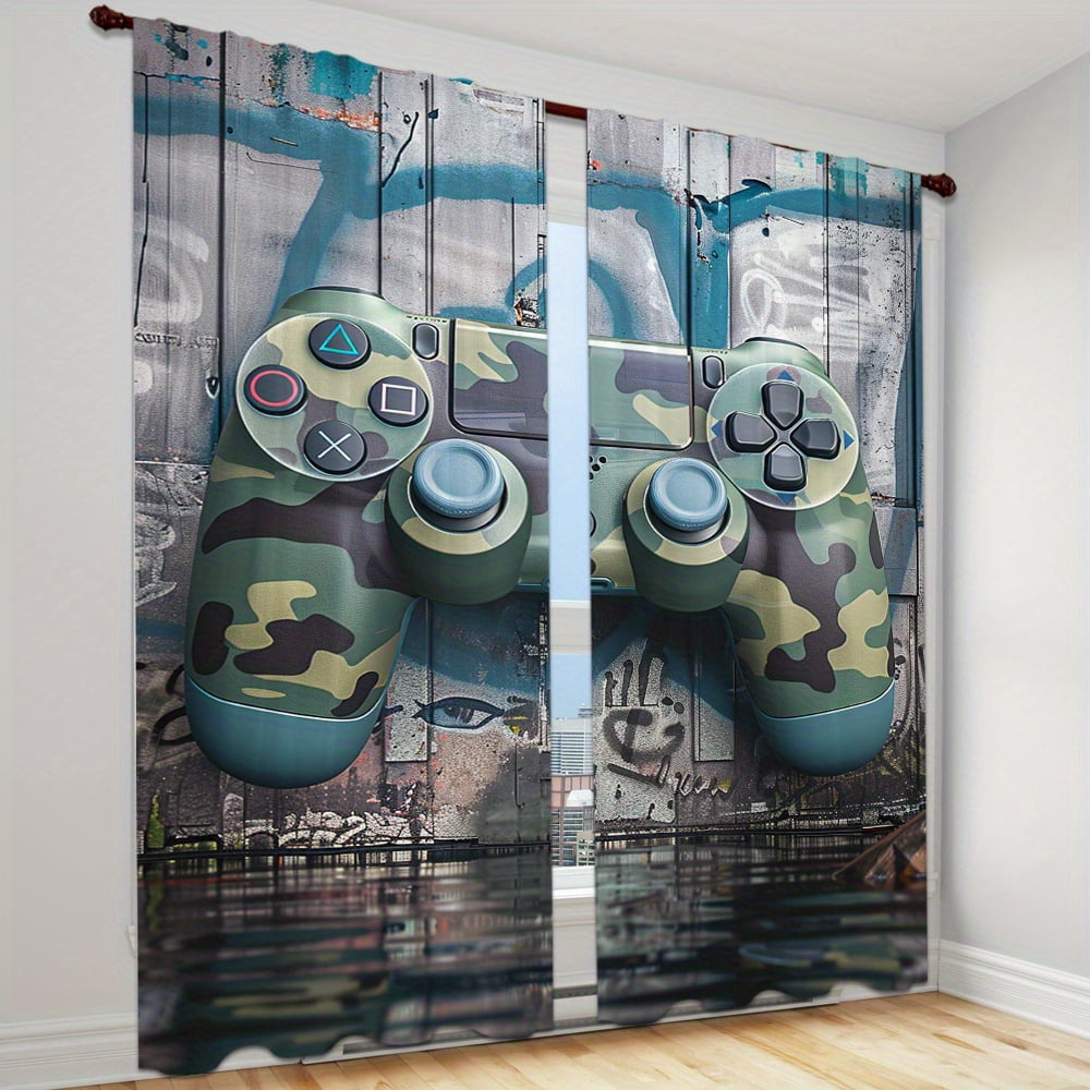 2 Panels Gamer Curtains for Bedroom Rod Pocket Video Game Gaming ...