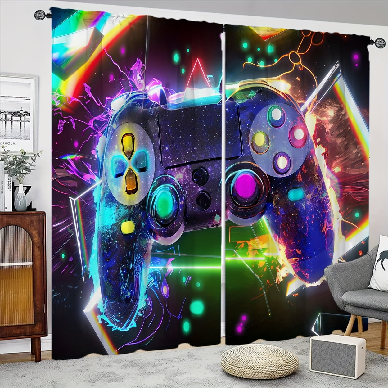 2 Panels Gamer Curtains for Bedroom Rod Pocket Video Game Gaming ...
