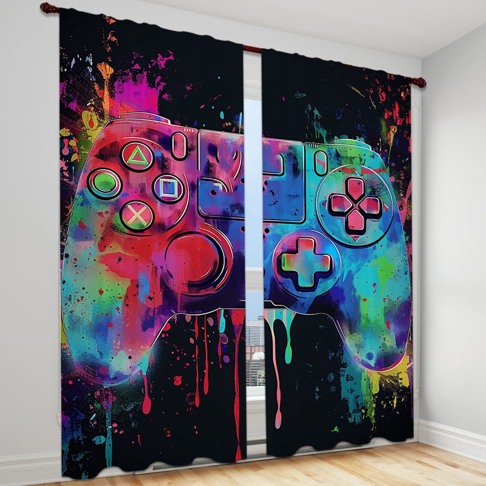 2 Panels Gamer Curtains for Bedroom Rod Pocket Video Game Gaming ...